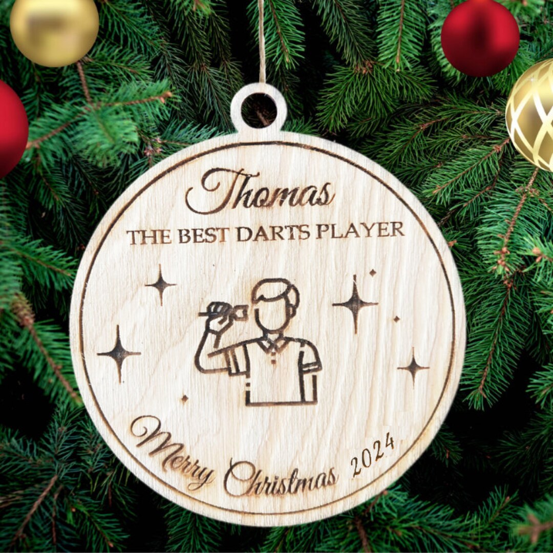 Personalized Christmas Wooden Decoration, Darts Player Christmas Tree ...