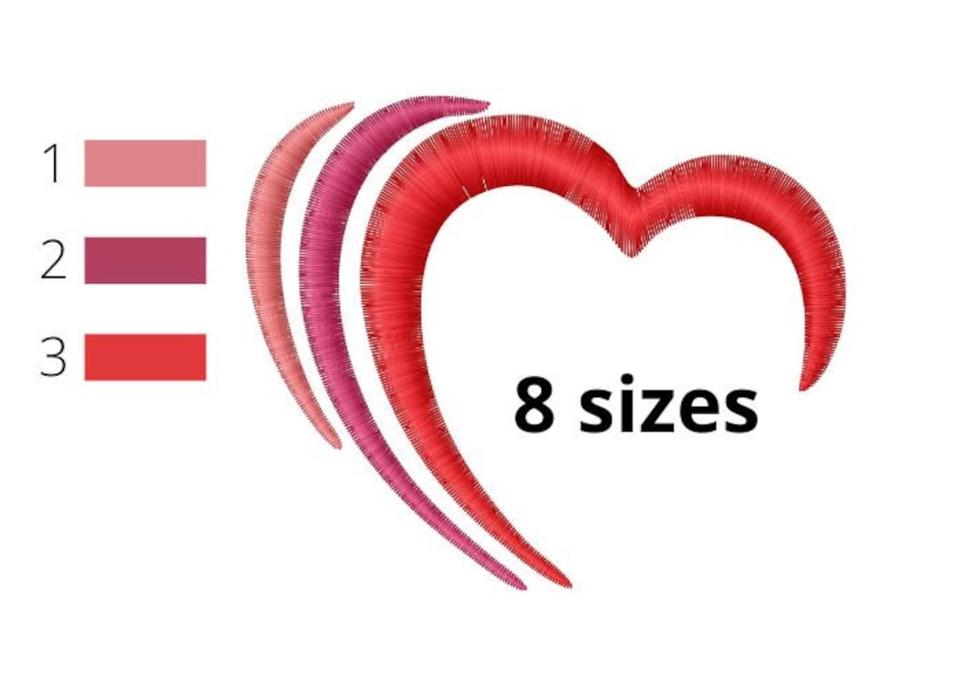 Heart Embroidery Design, 8 Sizes, Heart Embroidery, Large Heart ...