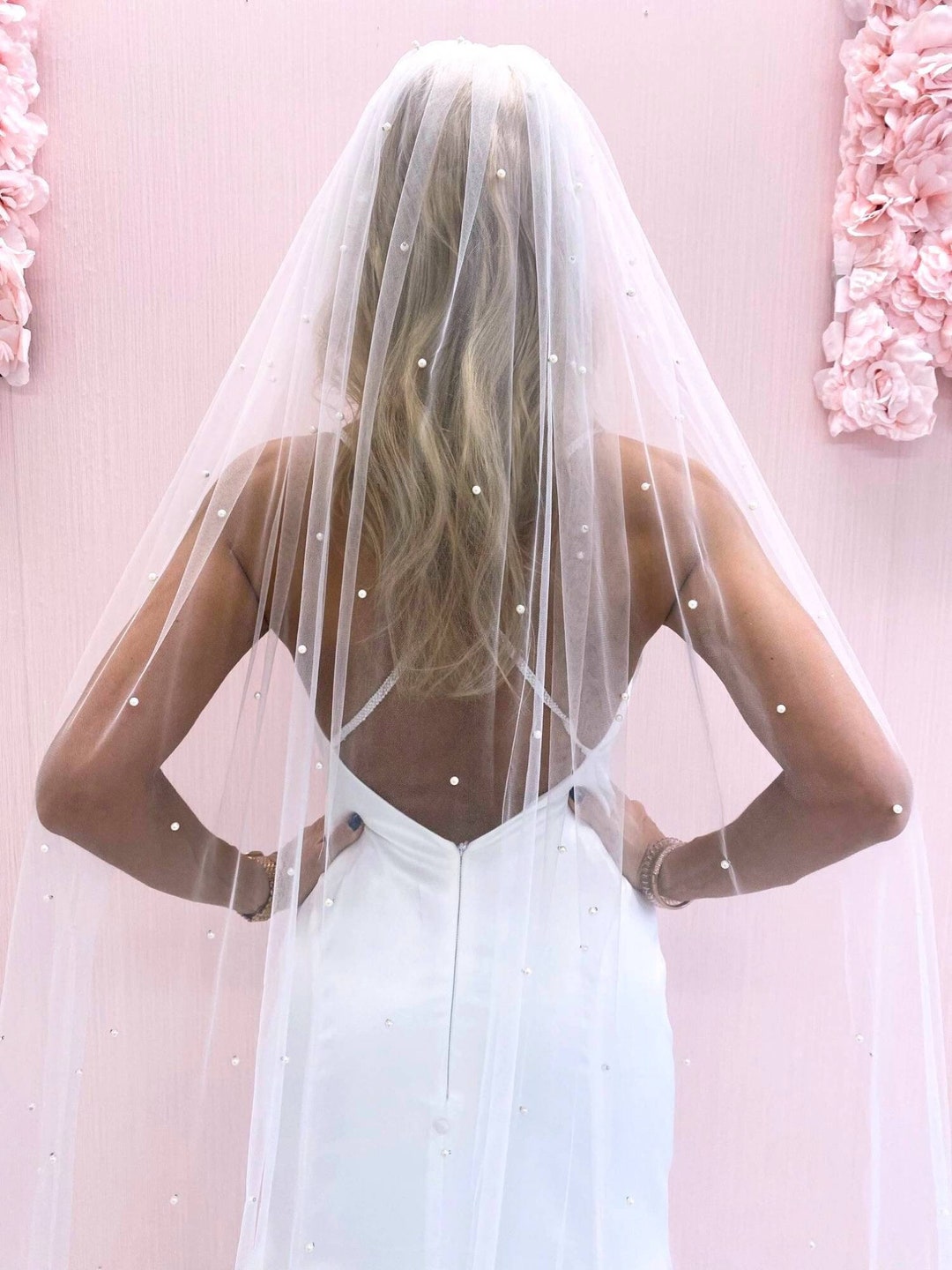 Pearl Wedding Veil, Tulle Bridal Veil With Pearls, Wedding Long Veil ...