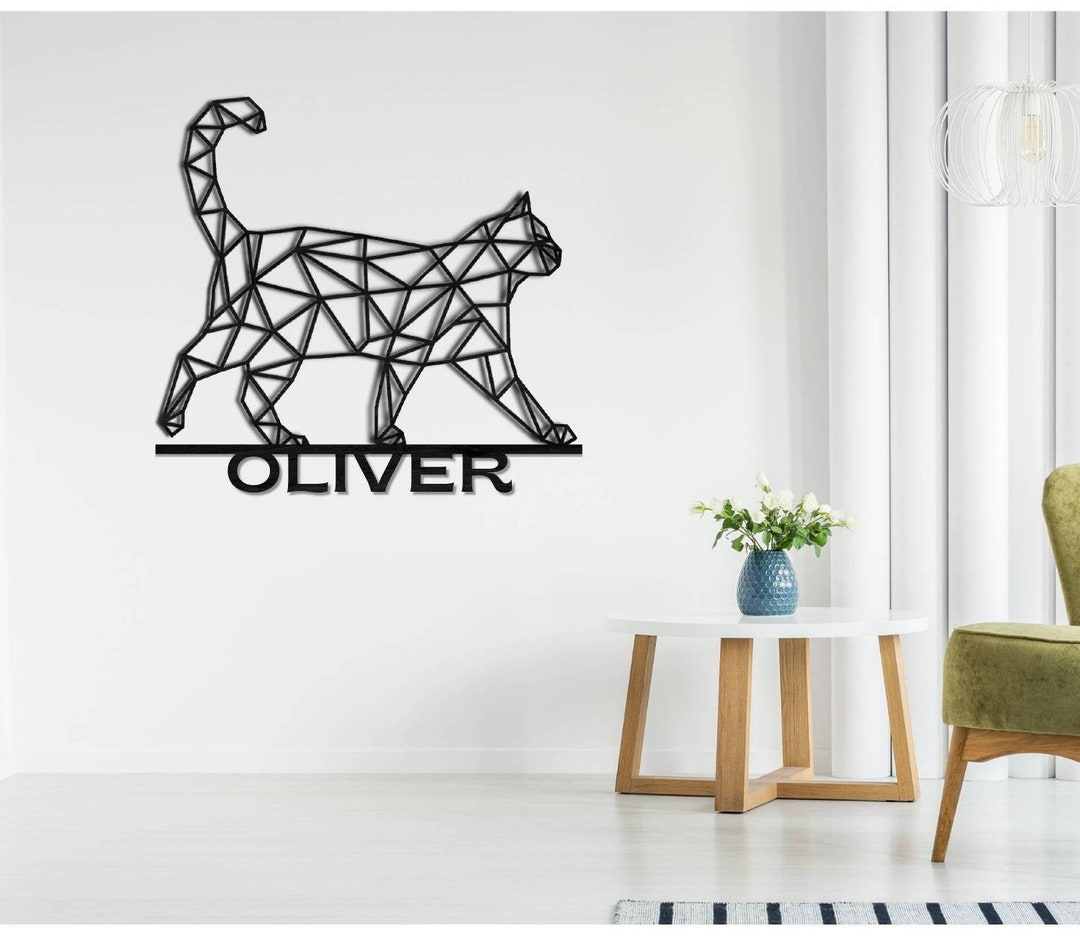 Custom Cat Wall Decoration, Personalized Wooden Cat's Name, Geometric ...