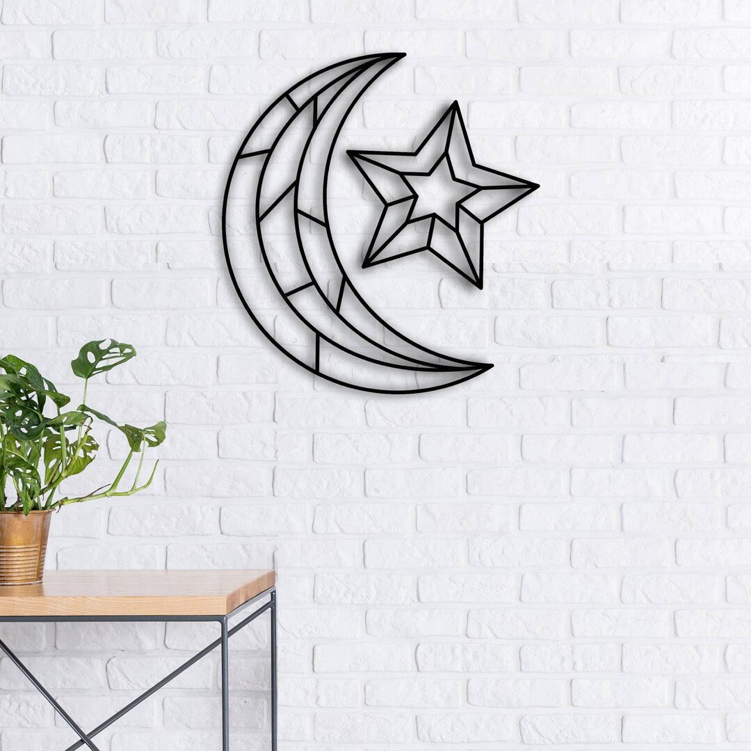 Geometric Wooden Moon Decoration, Wall Decoration, Wood, Modern ...