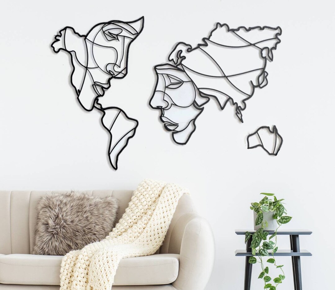 Large Faces of World Map Decoration, Wooden World Map Wall Decoration ...