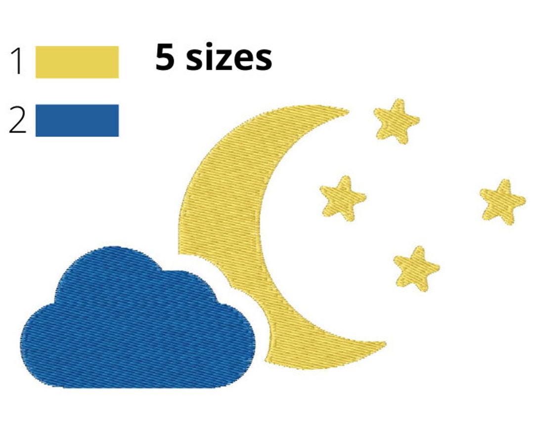 Moon Embroidery Design, 5 Sizes, Moon and Stars Embroidery, Cloud ...