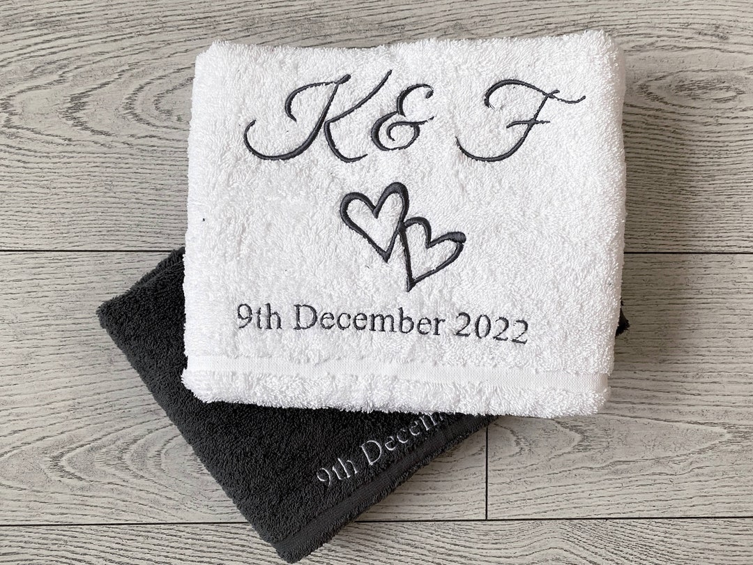 Set of Personalised Wedding Towel, Embroidered Towels With Bride and ...