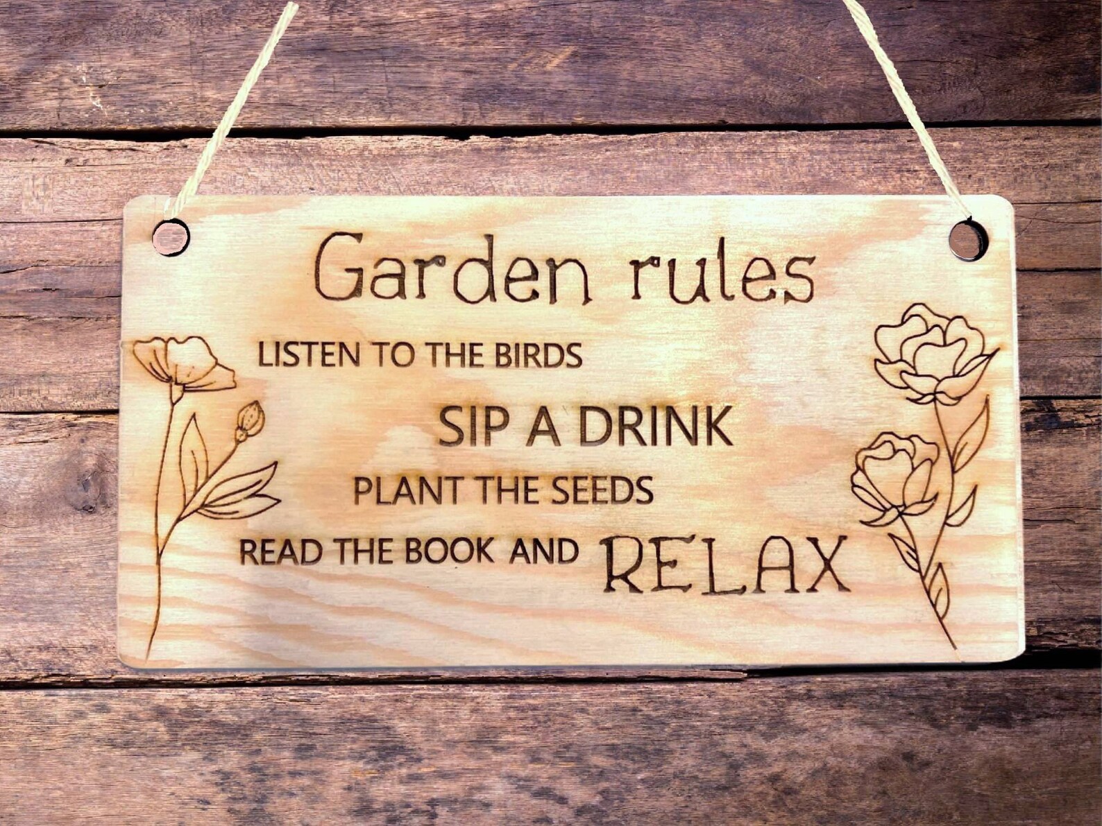 Garden Rules Sign Hanging Wooden Plaque Wall Art Funny Wooden - Etsy