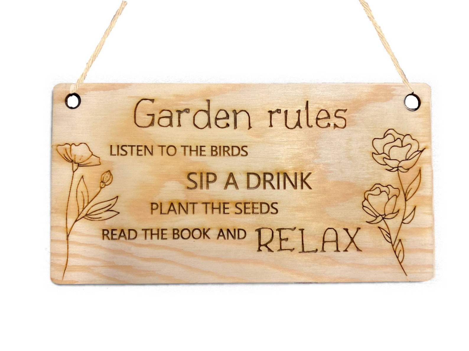Garden Rules Sign Hanging Wooden Plaque Wall Art Funny Wooden - Etsy
