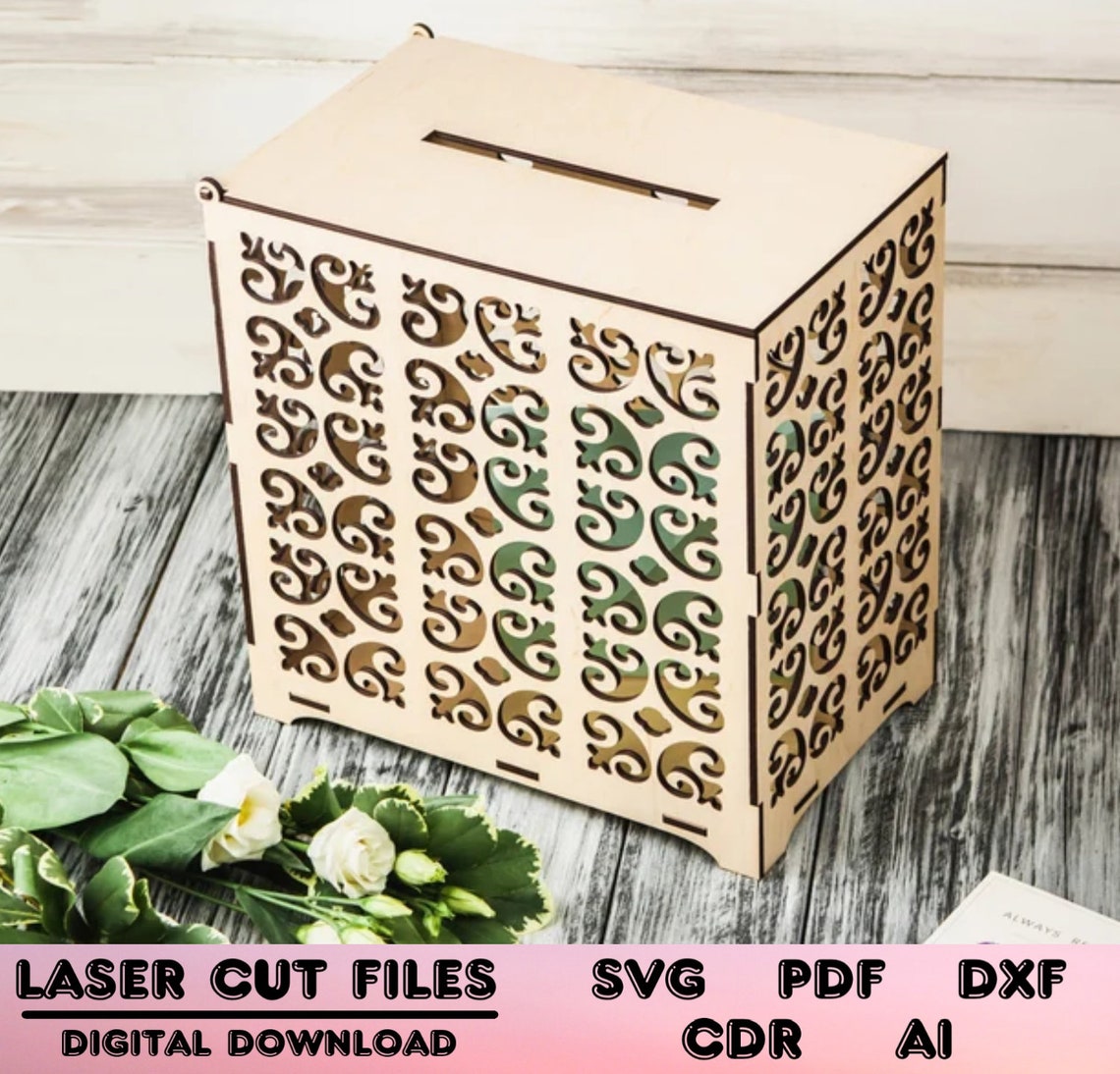 Wedding Card Box Svg, Wedding Card Box Pdf, Wooden Card Box Svg, Wooden ...