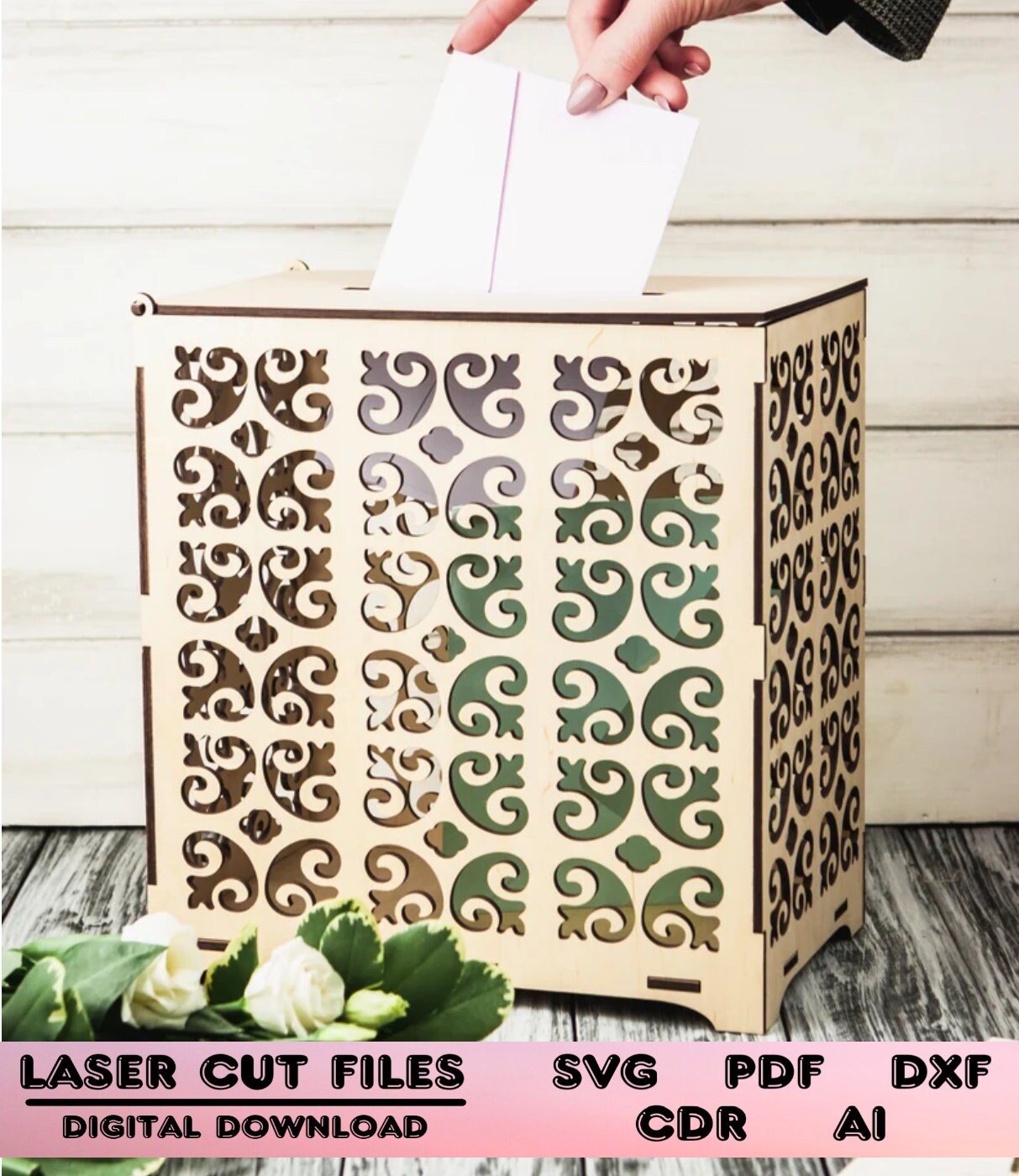 Wedding Card Box Svg, Wedding Card Box Pdf, Wooden Card Box Svg, Wooden ...