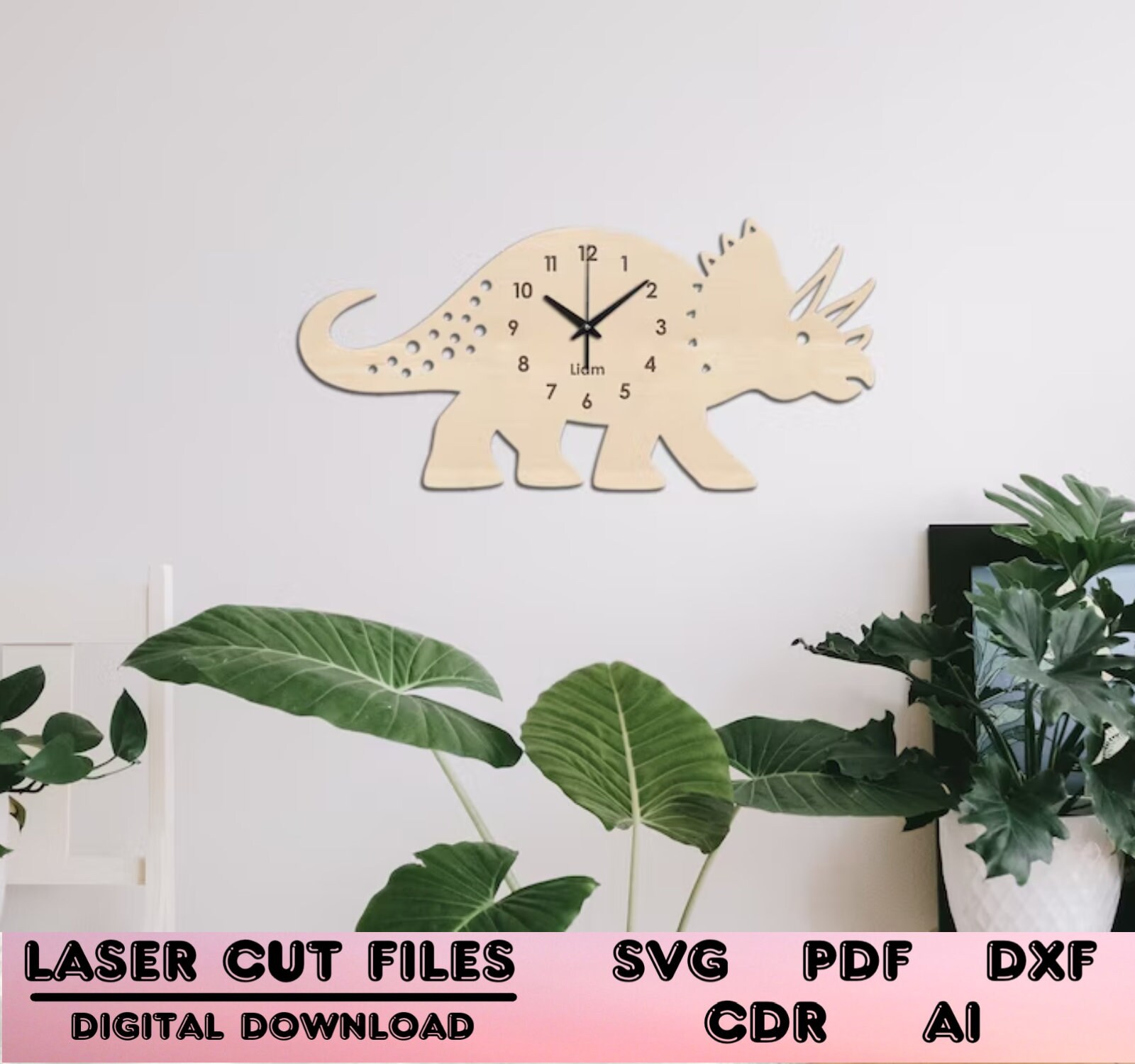 Triceratops Clock Svg, Triceratops Clock Pdf, Dinosaur Clock Svg ...