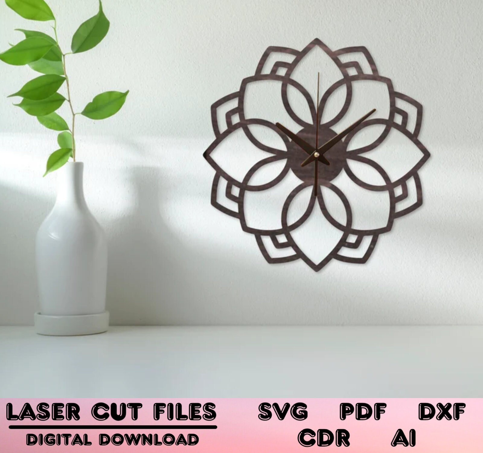 Flower Wall Clock Svg Flower Wall Clock Pdf Flower Clock - Etsy