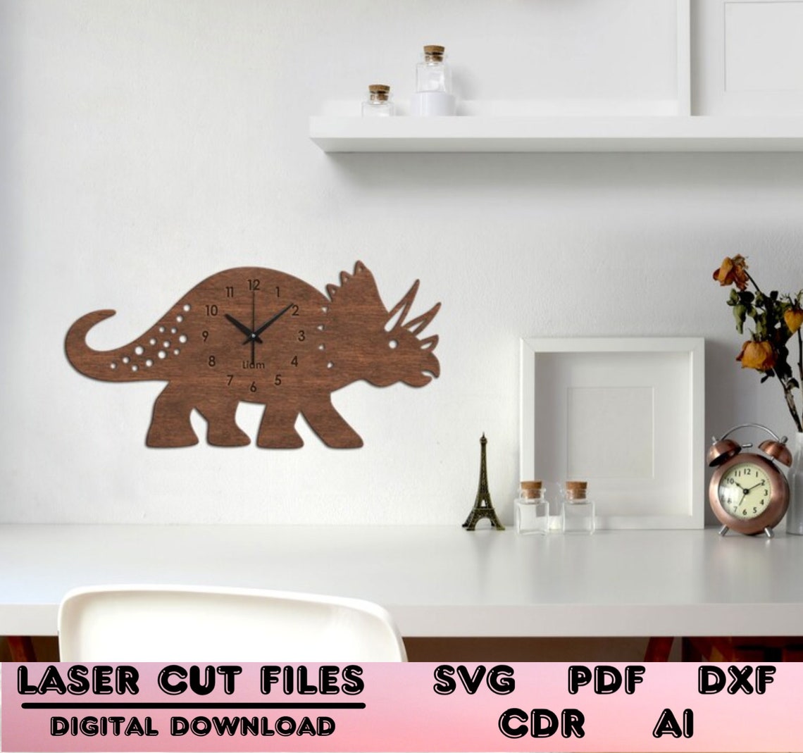 Triceratops Clock Svg, Triceratops Clock Pdf, Dinosaur Clock Svg ...
