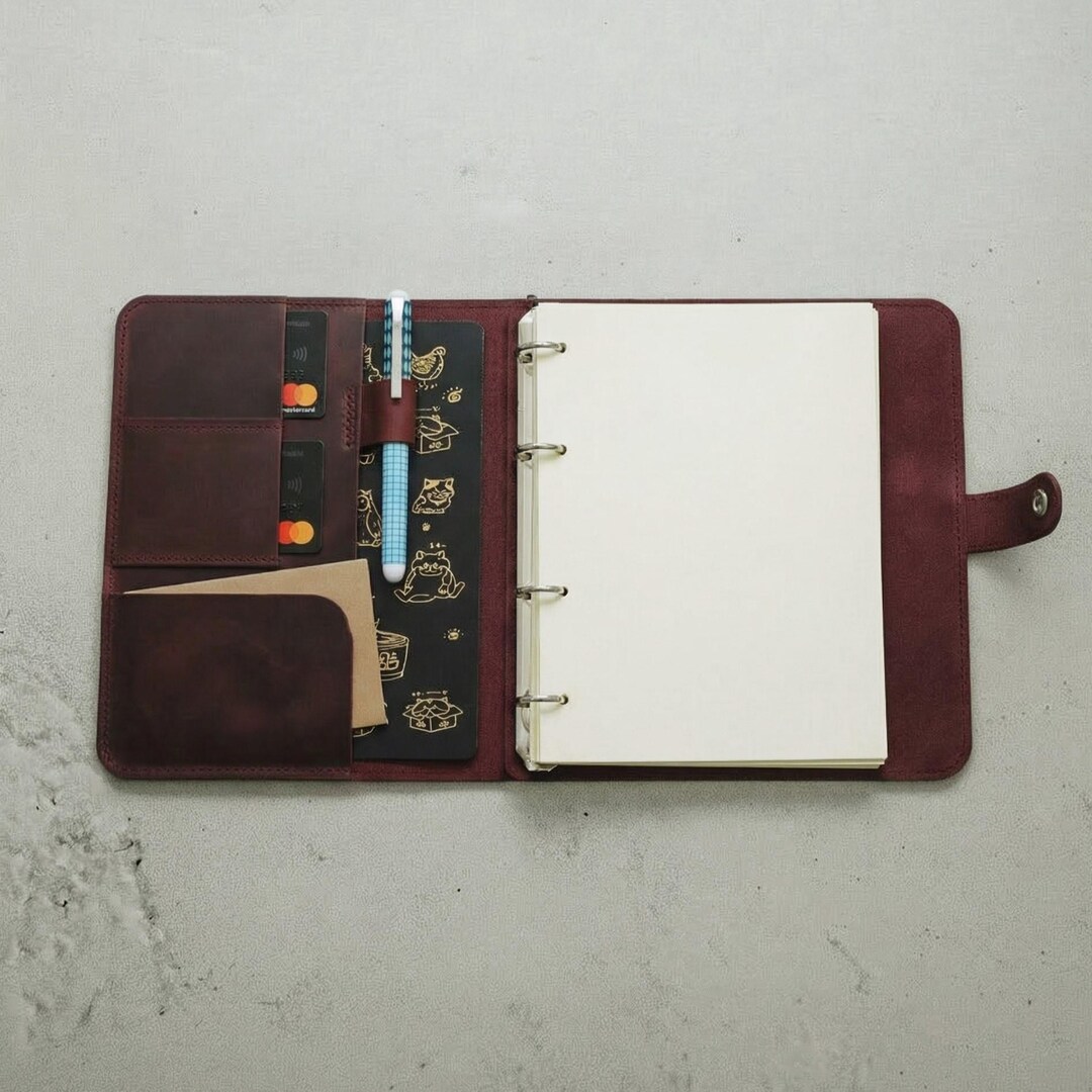 Leather Ring Binder Notebook, Personalized Binder Planner, A5 Leather ...