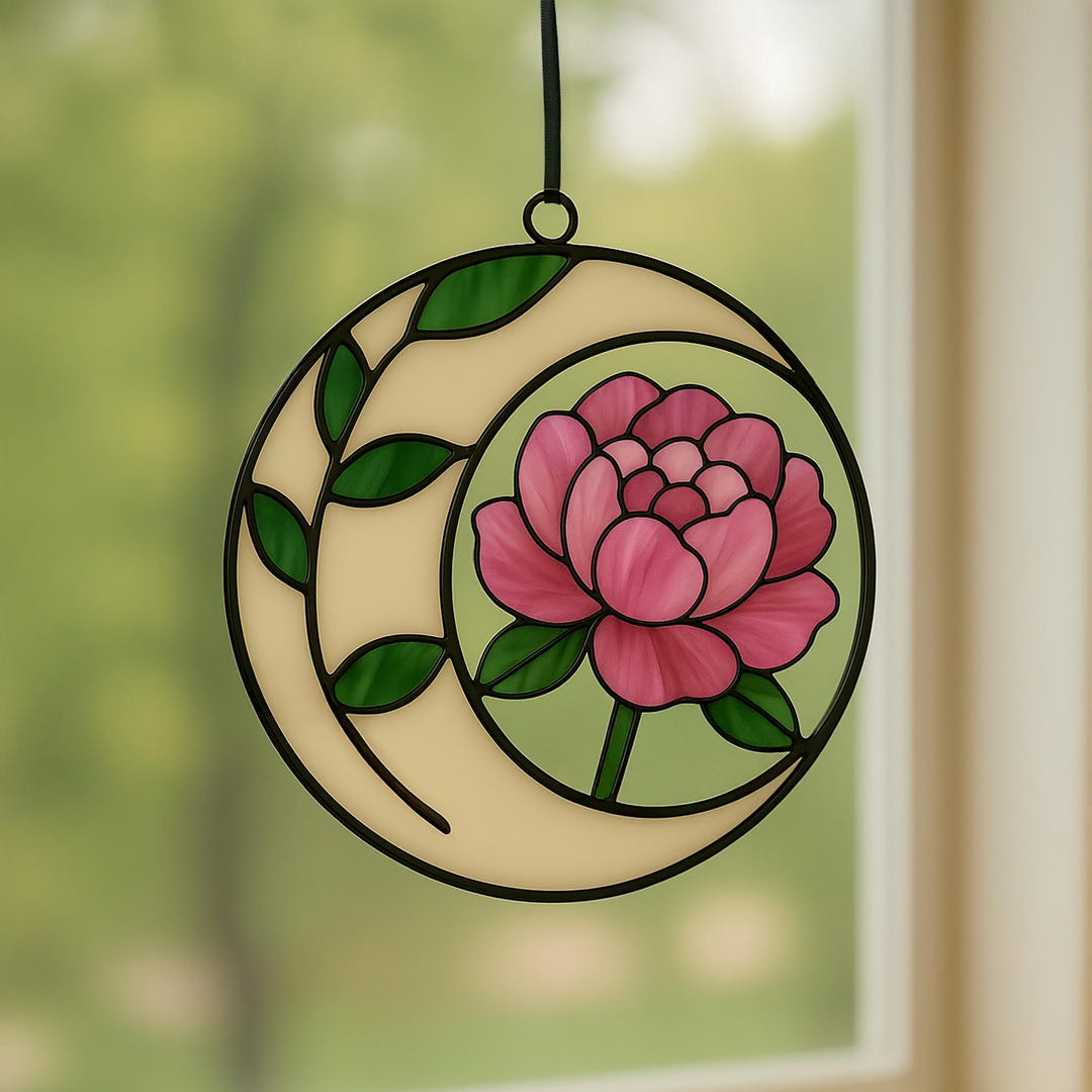 Flower and Moon Stained Glass Pattern, Flower and Moon Stained Glass ...