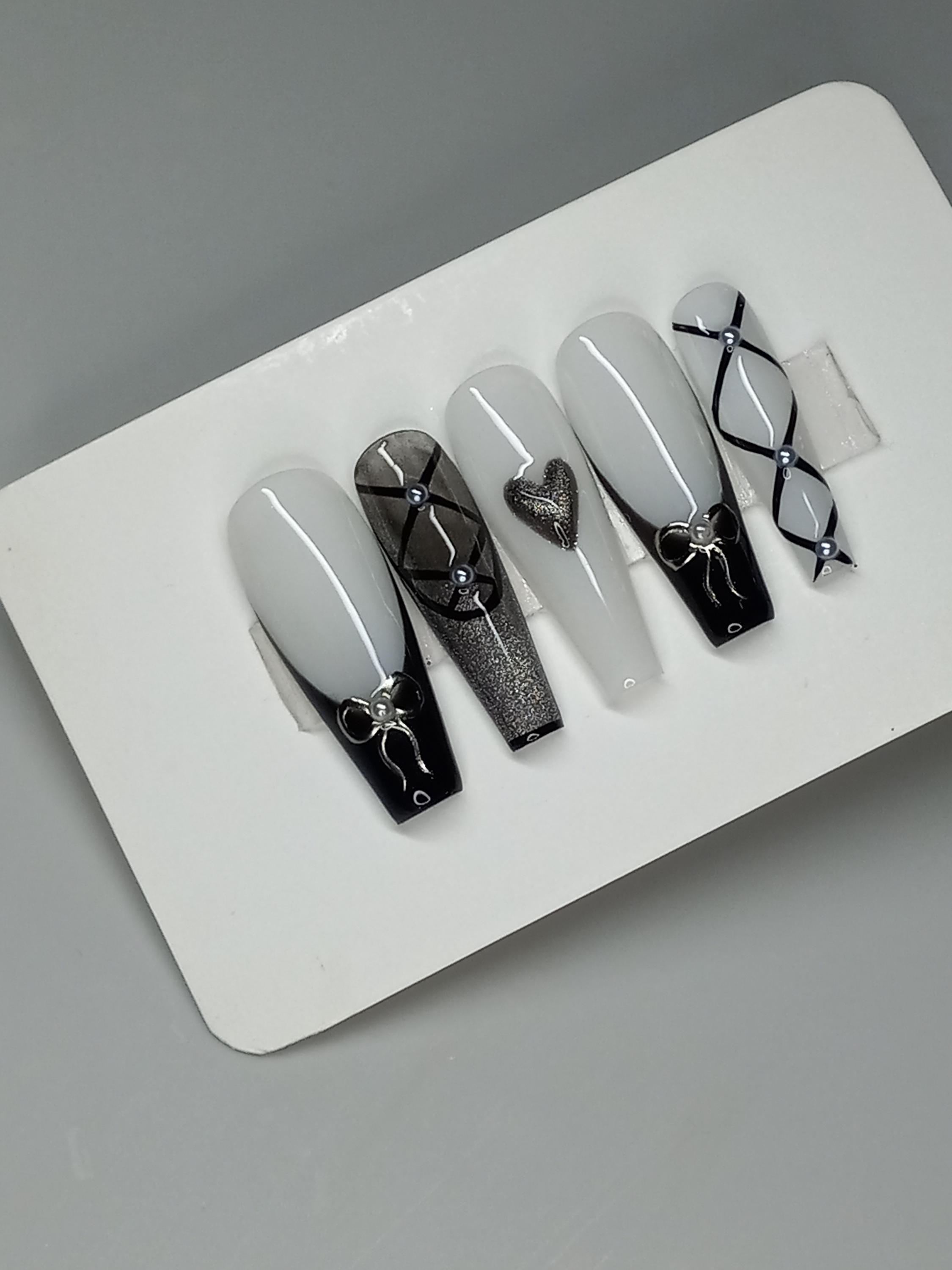 Midnight Coquette Goth Coquette Black Cat Eye Nails Chrome Nails Bow ...