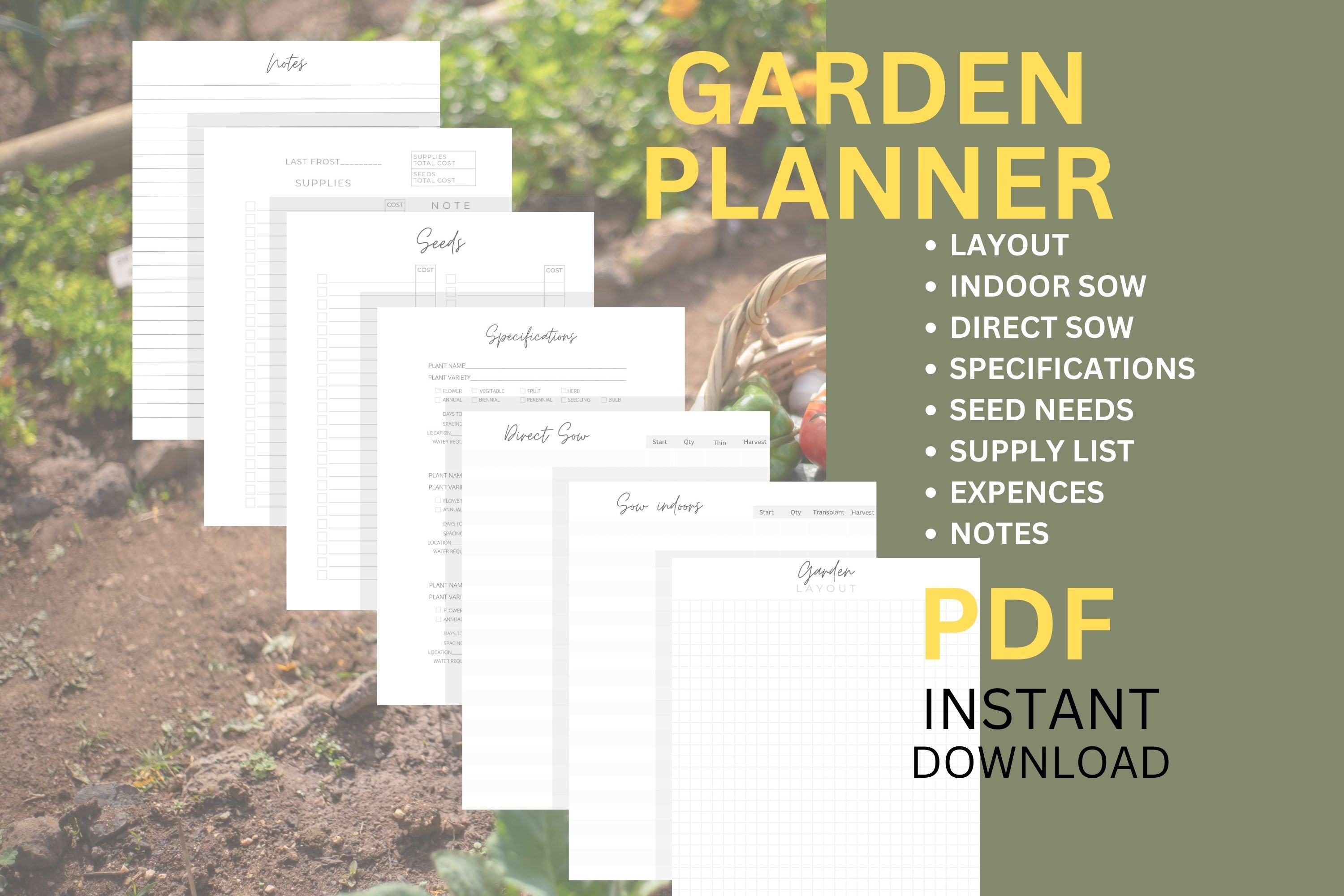 Printable Garden Planner: Flower & Vegetable Garden Template (digital ...