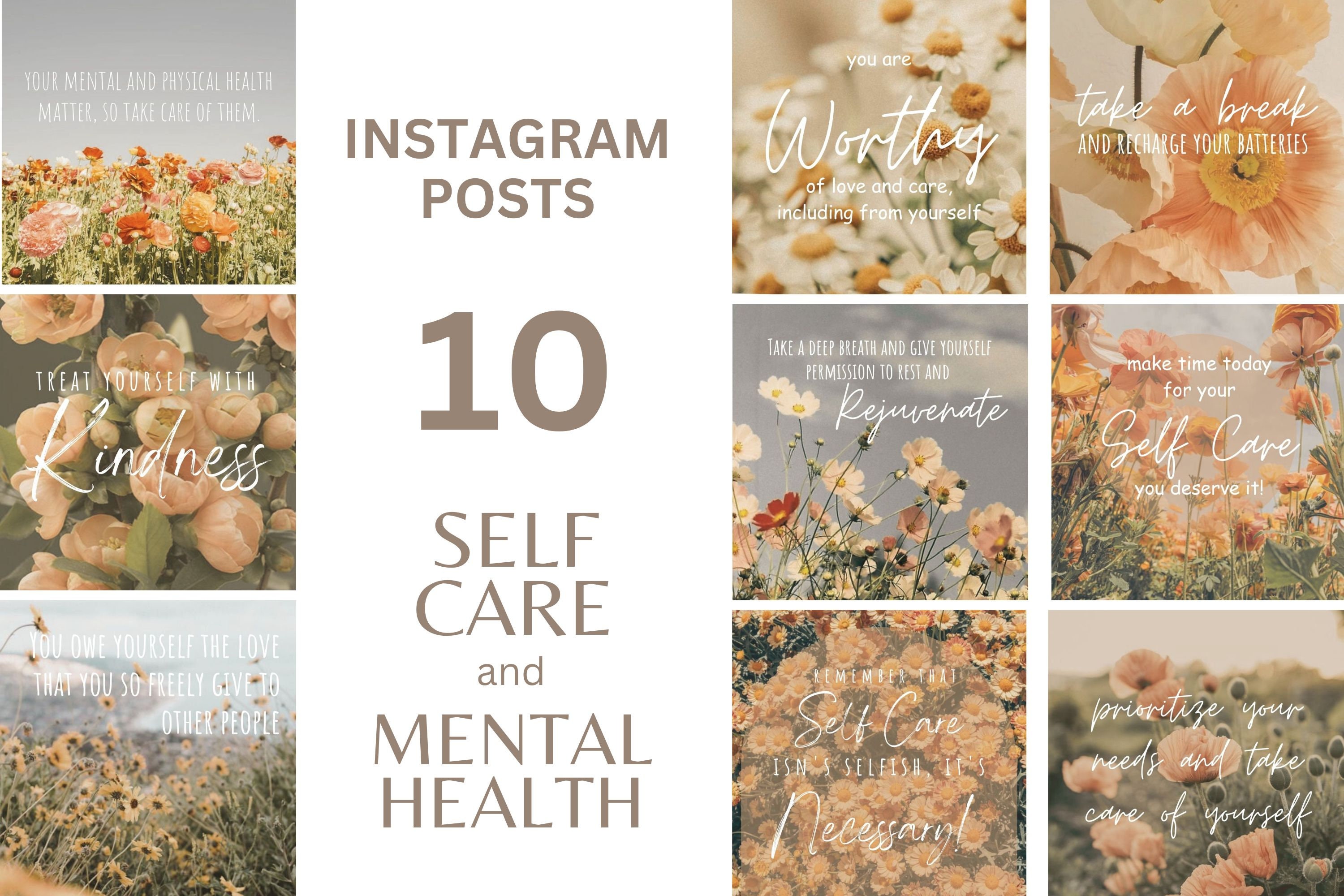 Self Care Instagram Posts: Mental Health Quotes Bundle (digital ...