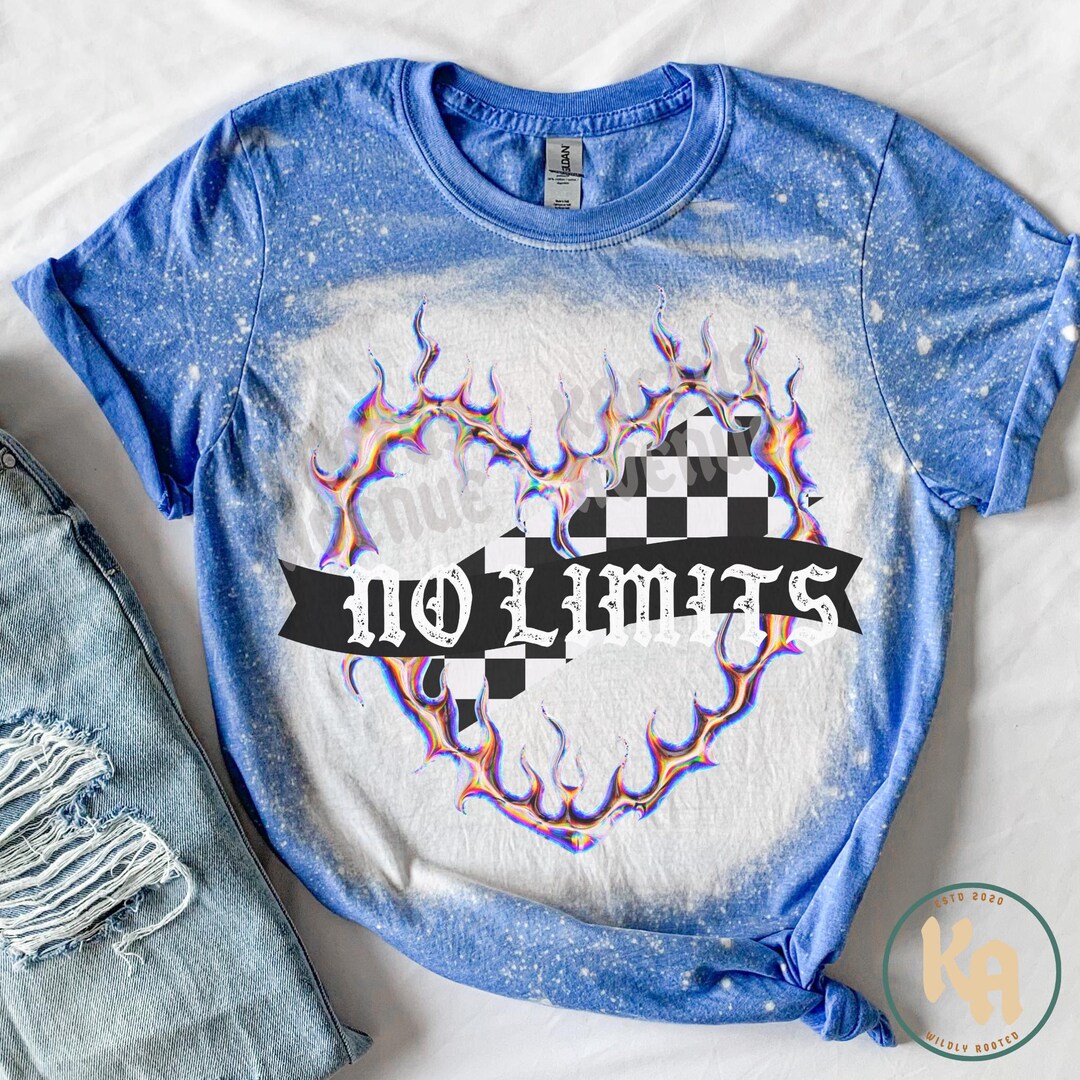 No Limits Bleached Graphic Tee - Flame Heart & Checkerboard Design ...