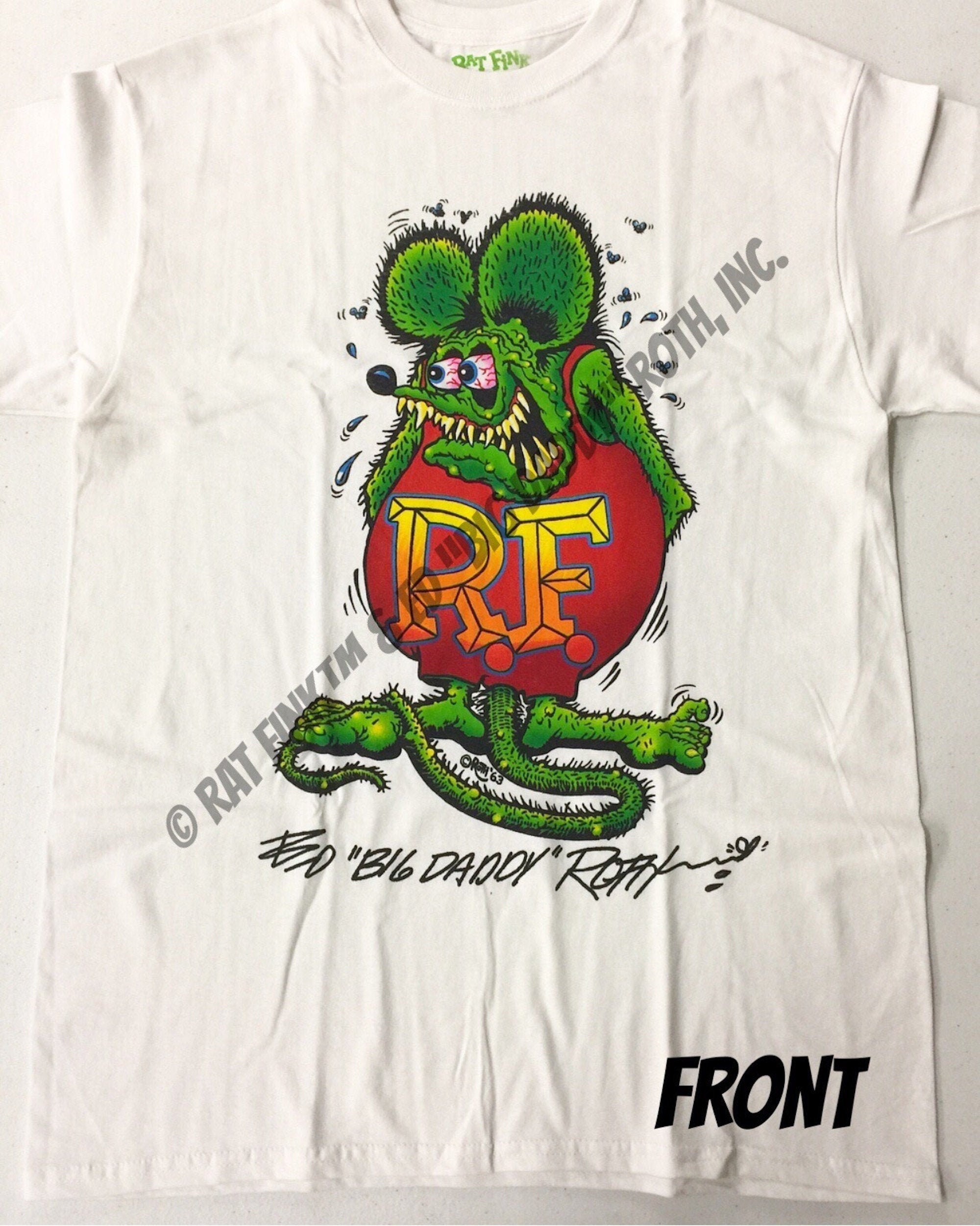 Official Rat Fink Signature T-shirt Front Design Ed Big Daddy Roth Men ...