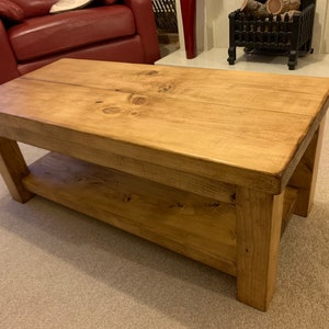 Coffee Table Solid Wood Extra Chunky Rustic Coffee Table With Shelf ...