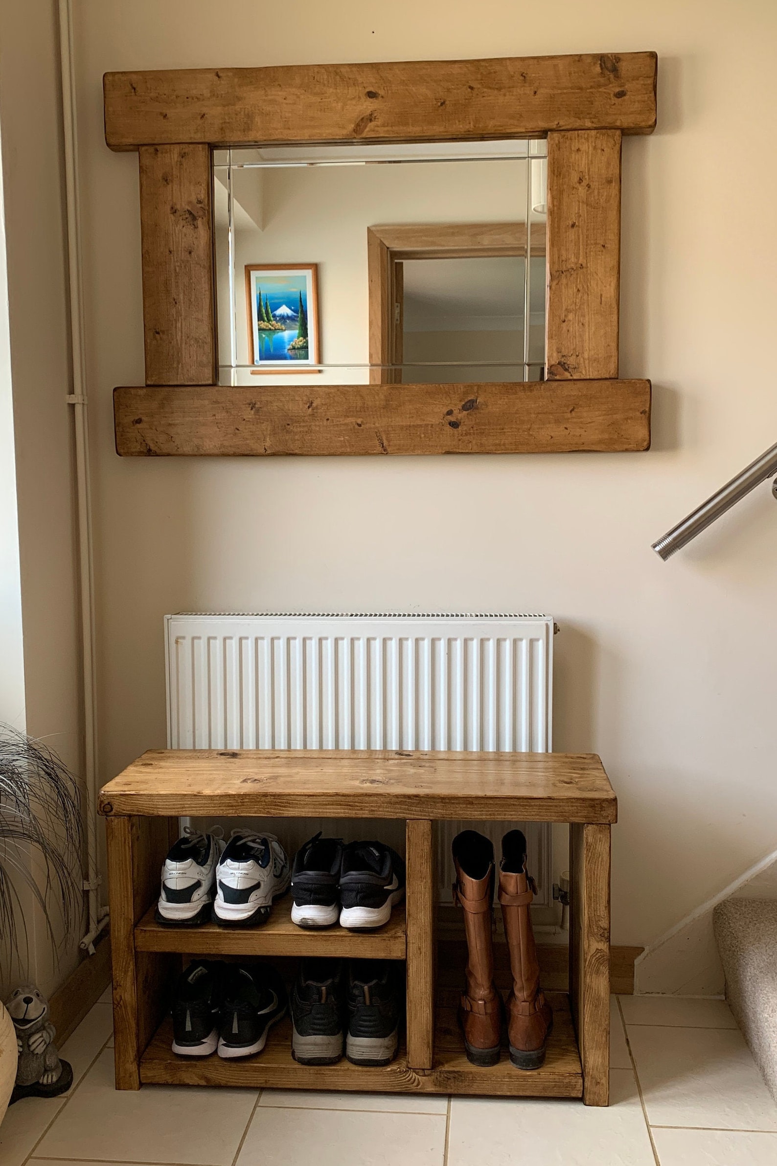 Solid wood rustic shoe bench boot rack hallway storage | Etsy