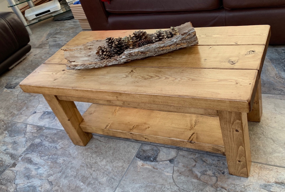Handmade Rustic Pine Coffee Table: Chunky Farmhouse Lounge Table With ...
