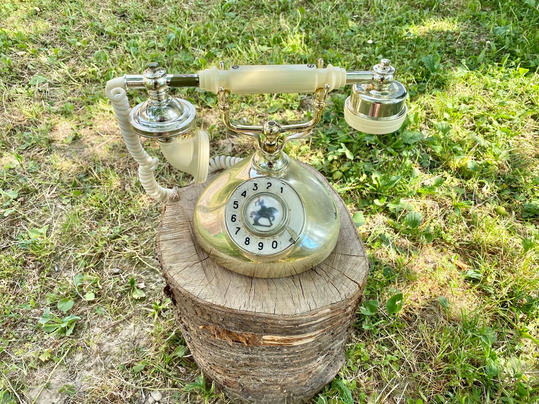 Vintage Gold Phone, USSR Retro Telephone, Ufa Model, Soviet Phone, Dial ...