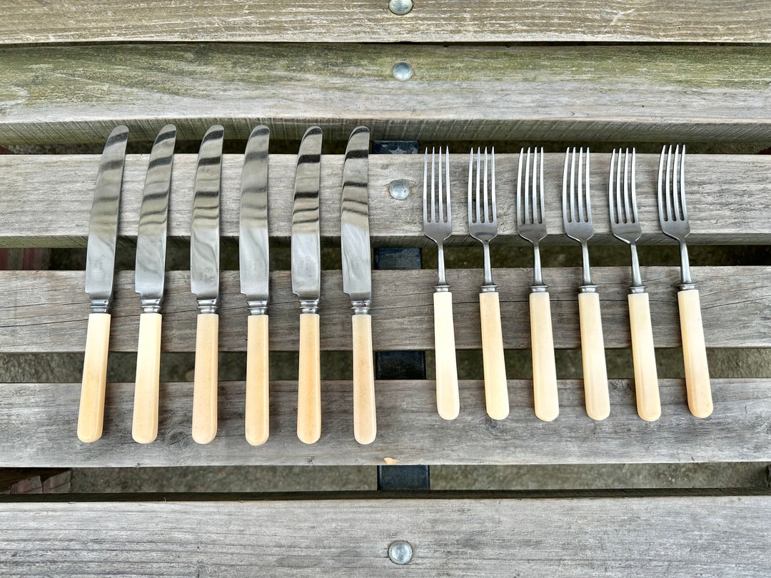 Like New Antique Cutlery Set, Faux Bone Bakelite Cutlery Flatware, 6 ...