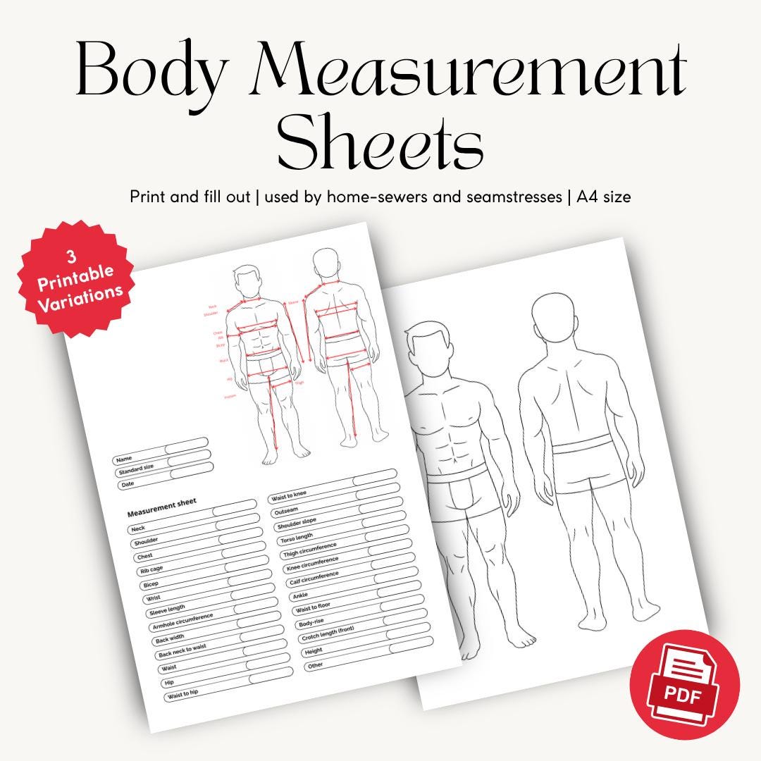 Printable Sewing Measurement Chart + Male Croquis Template | Home ...
