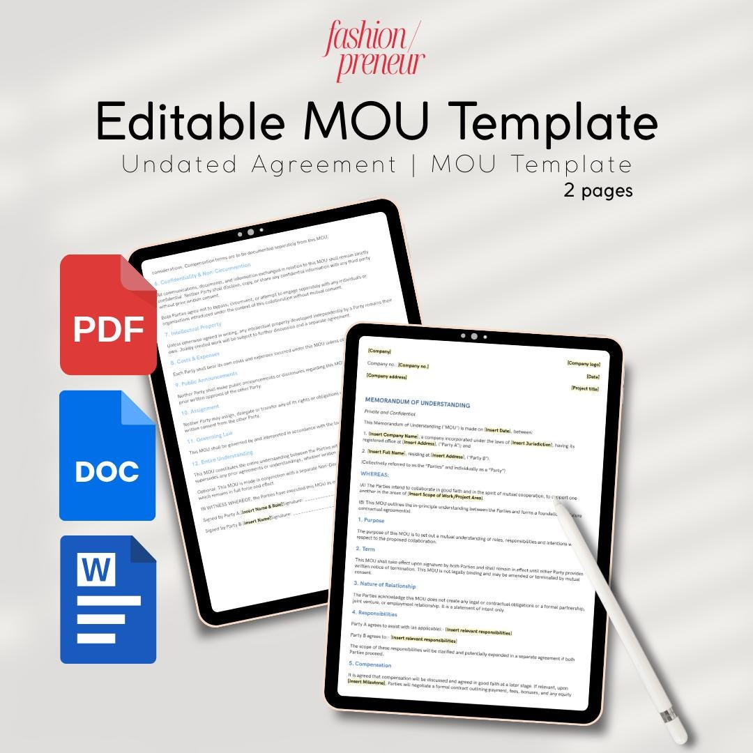 Editable Memorandum of Understanding Template: Creative & Marketing ...
