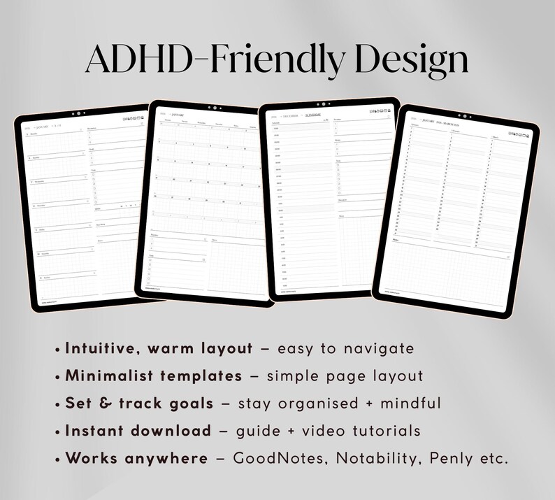 ADHD Goodnotes Digital Planner 2026 | Minimal Tracker Calendar | Daily ...