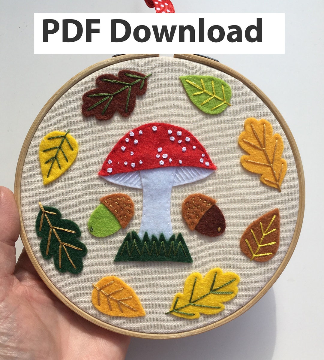 Autumn Embroidery Pattern: Felt Mushroom & Leaves (PDF Download) - Etsy