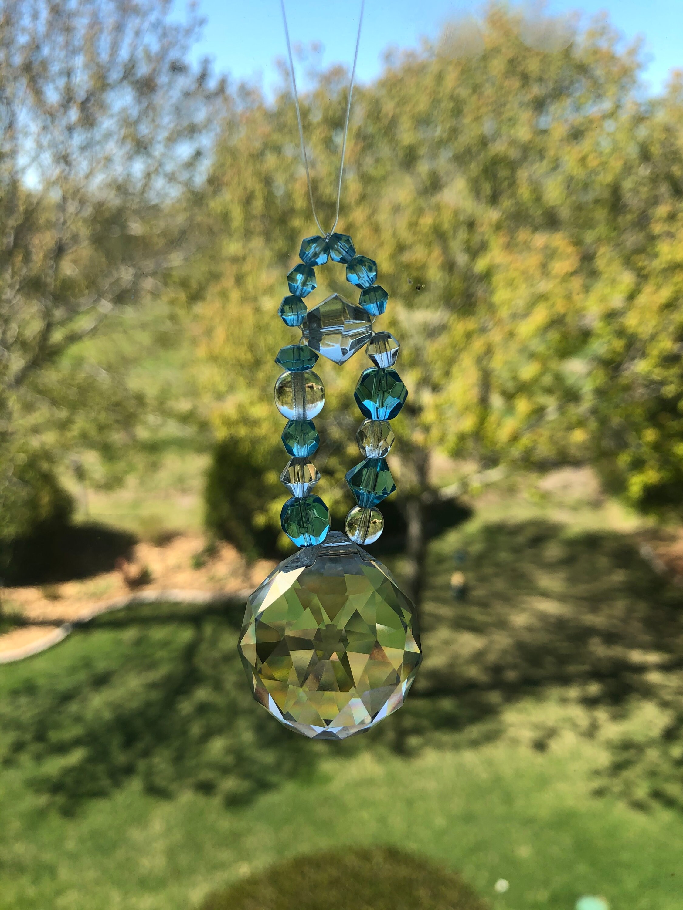 Faceted 30mm Ball Crystal with Blue Crystal Accents / Sun | Etsy