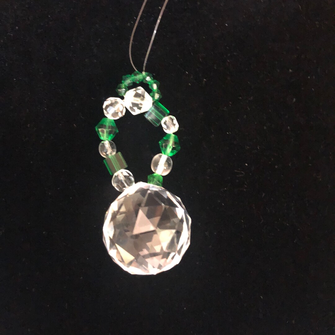 Faceted 30mm Ball Crystal With Emerald Green Crystals / Sun Catcher ...