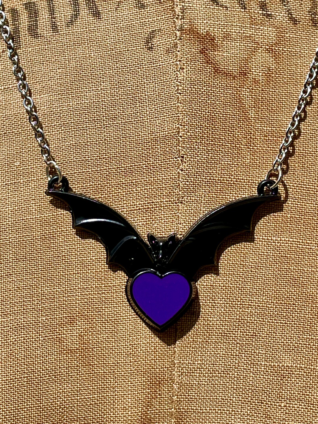 Gothic Black Metal Bat With Blue Enamel Heart on 18 Chain Halloween ...