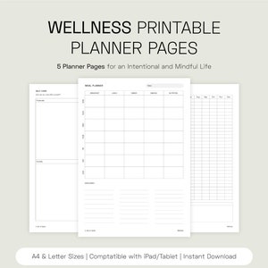 Wellness Printable Pack, A4 and Letter, Meal Planner, Fitness Tracker ...