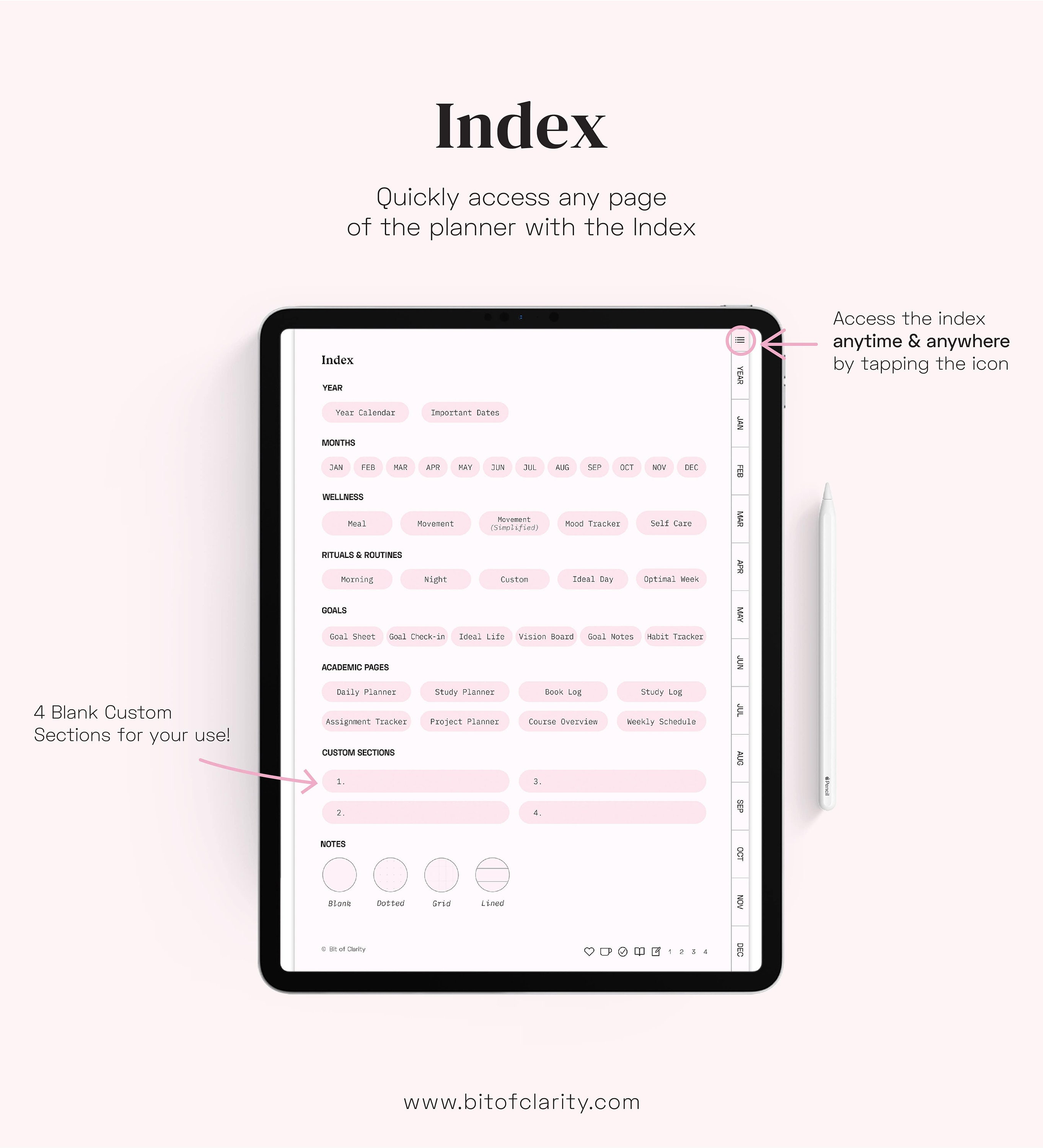 Undated Weekly Student Digital Planner in Pink | iPad & Tablet ...