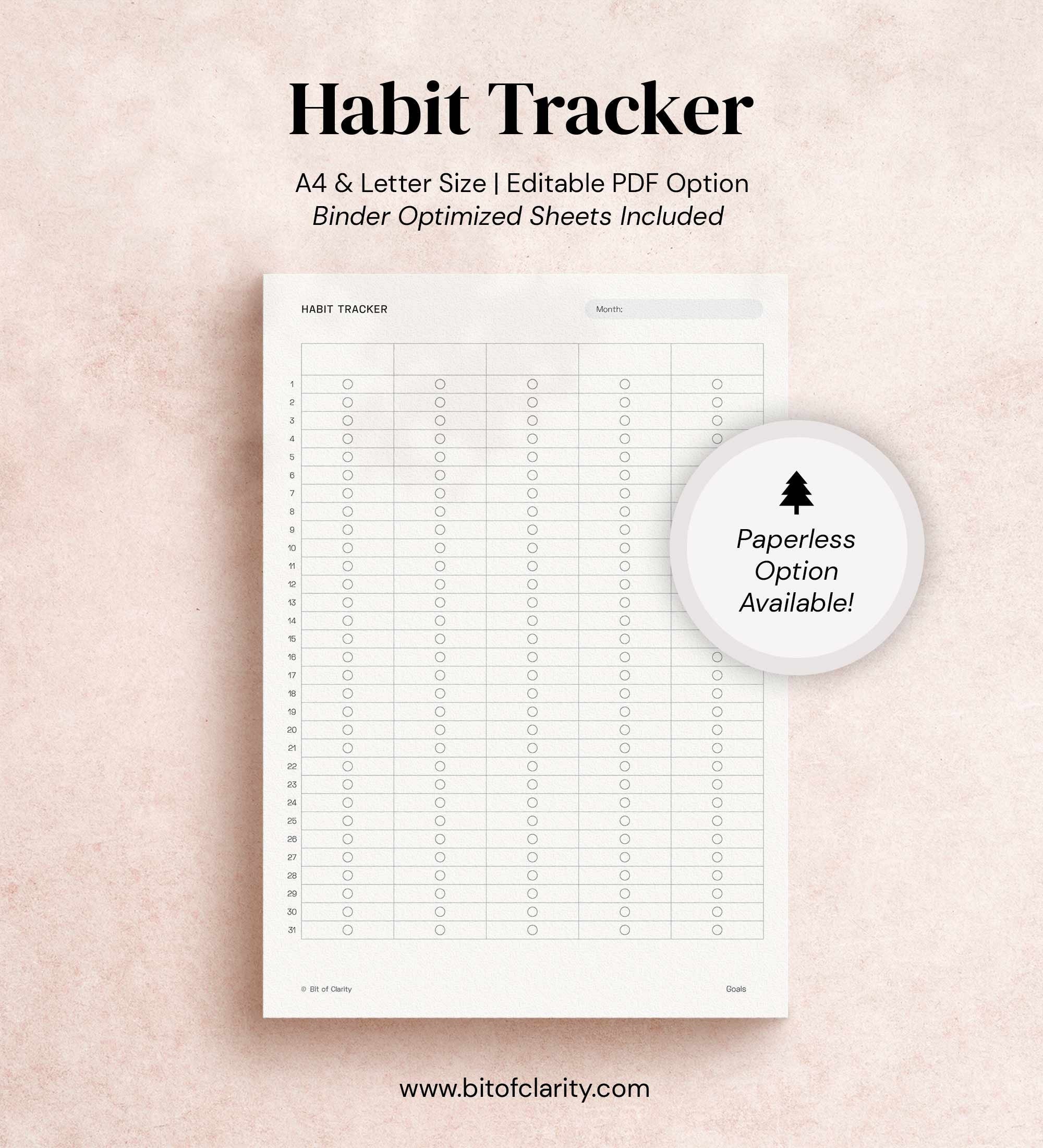 Portrait Minimalist Daily Habit Tracker Printable, 31 Days Habit ...