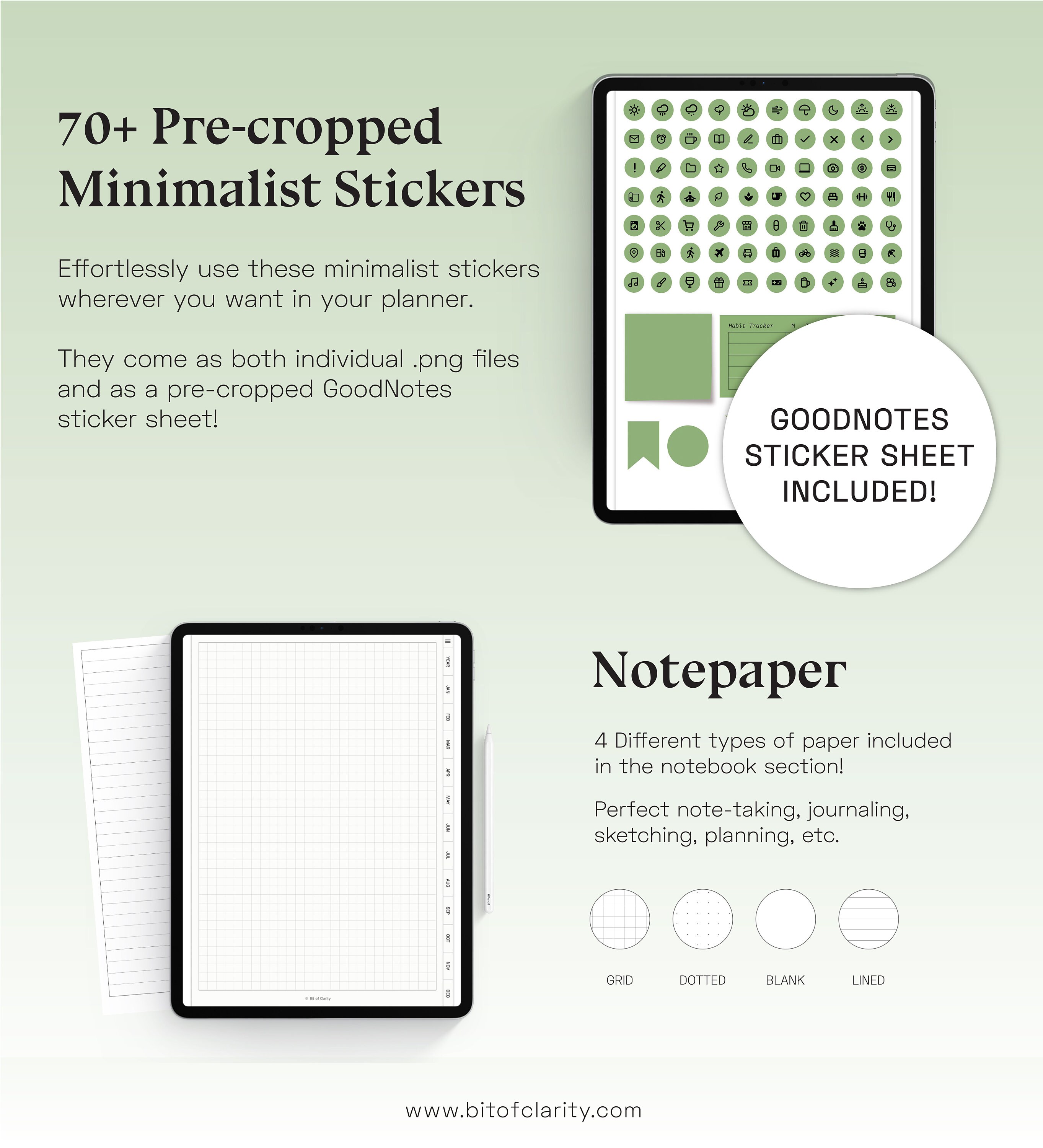 Undated Minimalist Daily Digital Planner in Green | Intentional Living ...