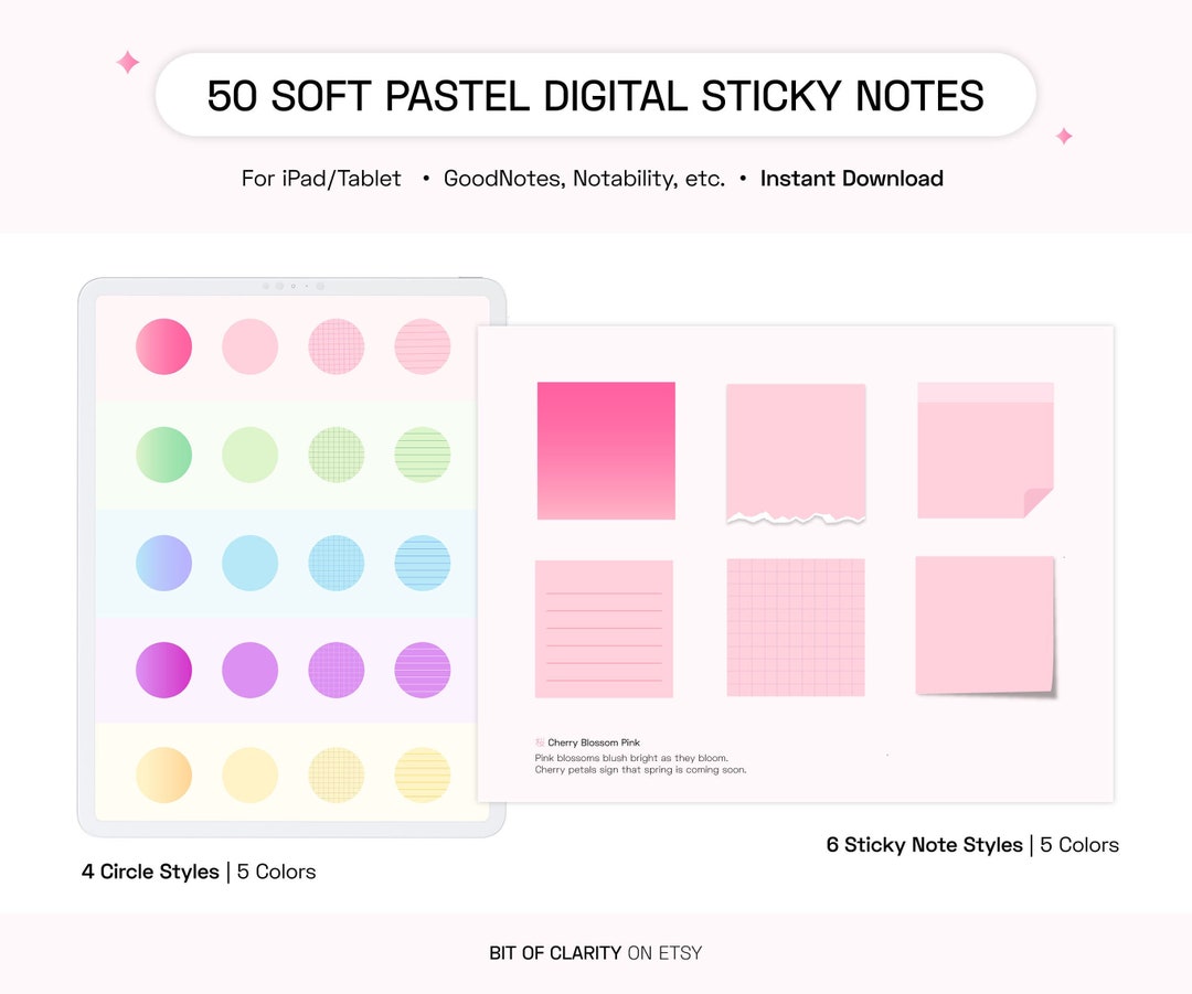 Pastel Digital Sticky Notes & Stickers for Ipad/tablet | Goodnotes ...