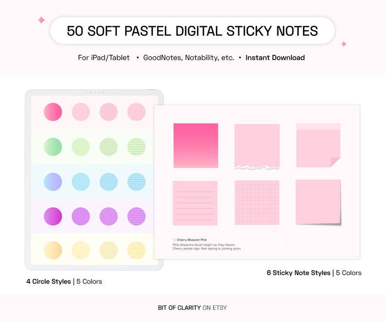 Pastel Digital Sticky Notes & Stickers for Ipad/tablet | Goodnotes ...