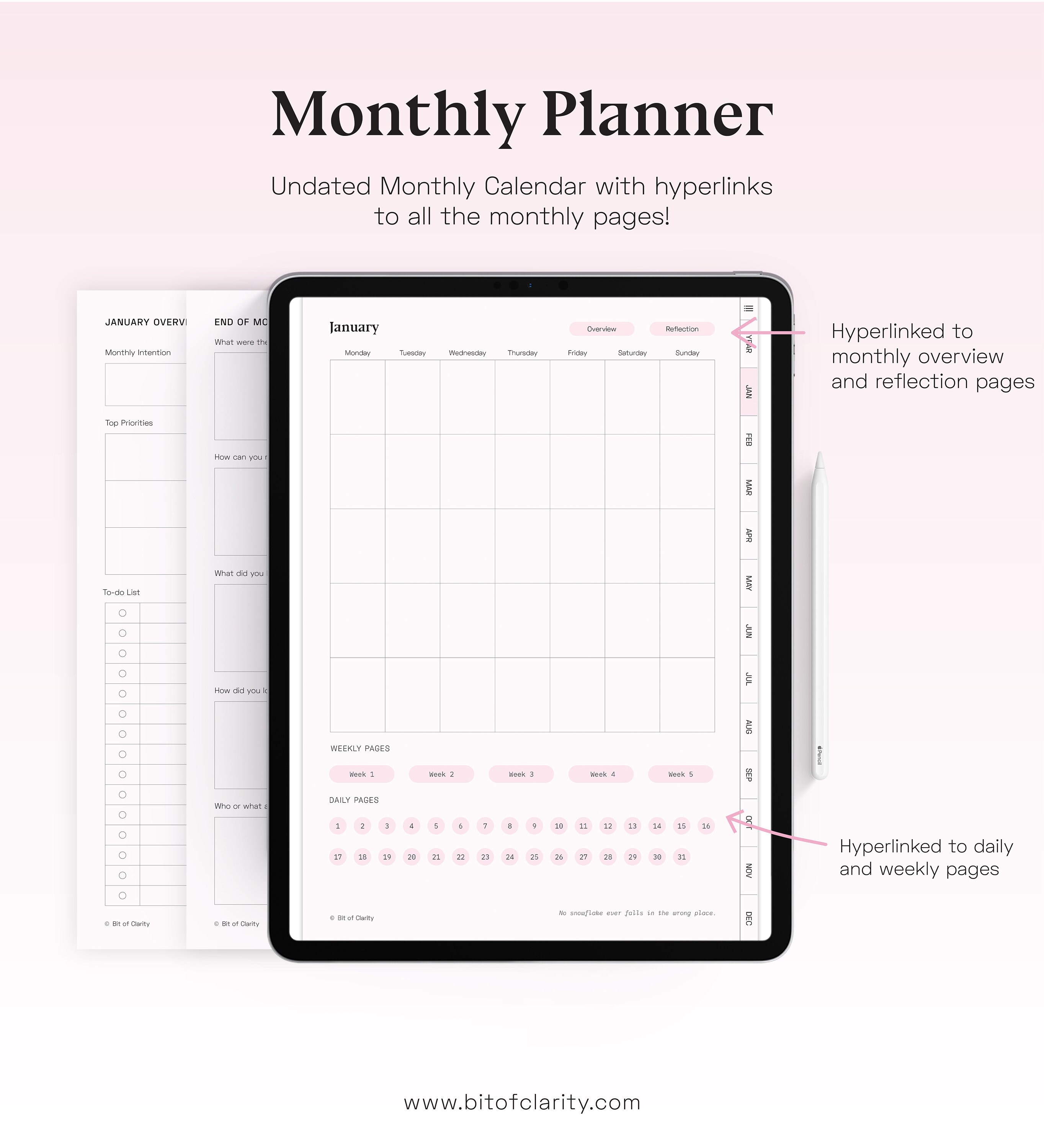 Undated Pink Daily Digital Planner for Goodnotes, Notability, Xodo ...