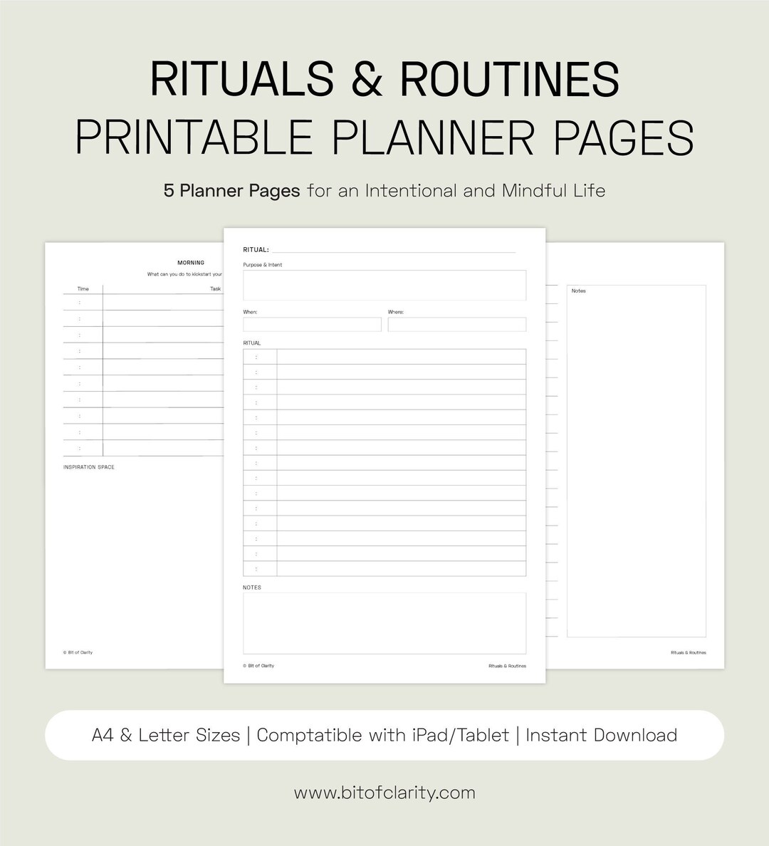 Daily Routine & Ritual Planner Printable Pack, A4 and Letter, Morning ...