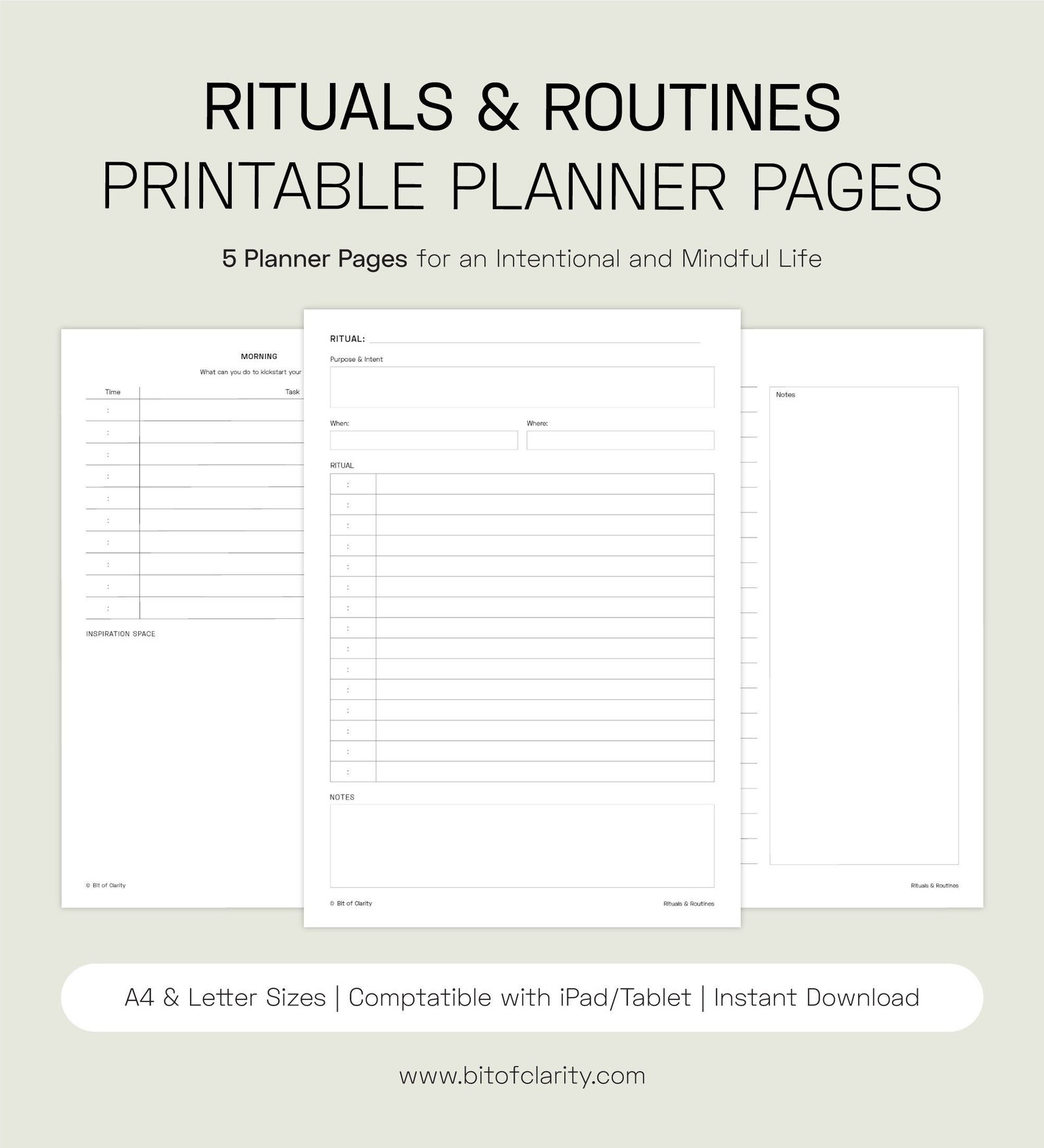 Daily Routine & Ritual Planner Printable Pack, A4 and Letter, Morning ...