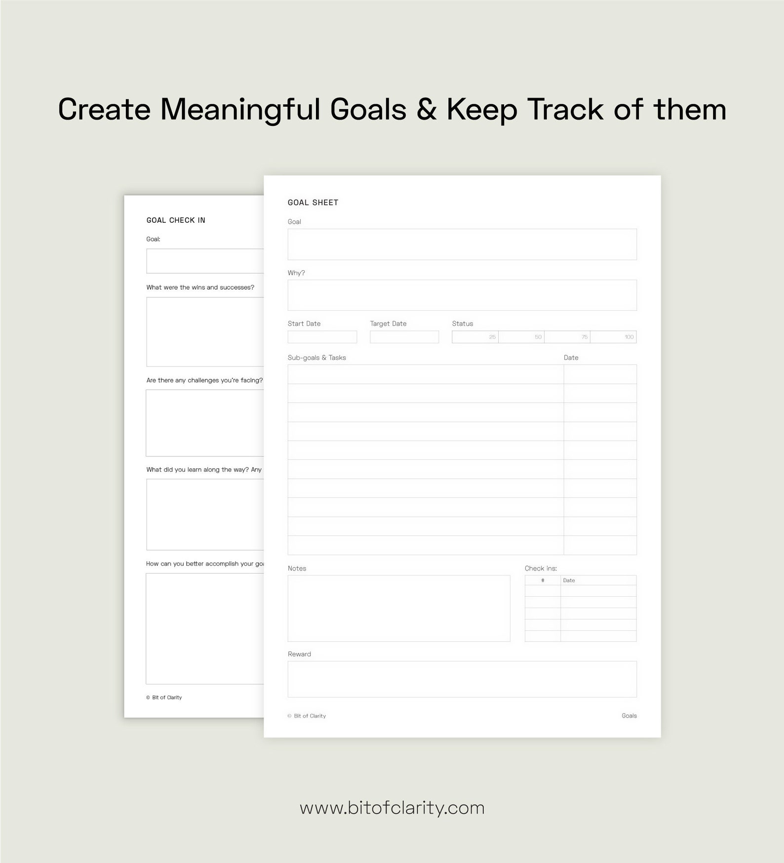 Goal Planner Printable Pack, A4 & Letter, Goal Sheet, Goal Check-in ...