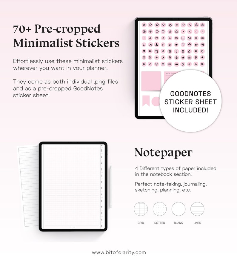 Undated Pink Daily Digital Planner for Goodnotes, Notability, Xodo ...