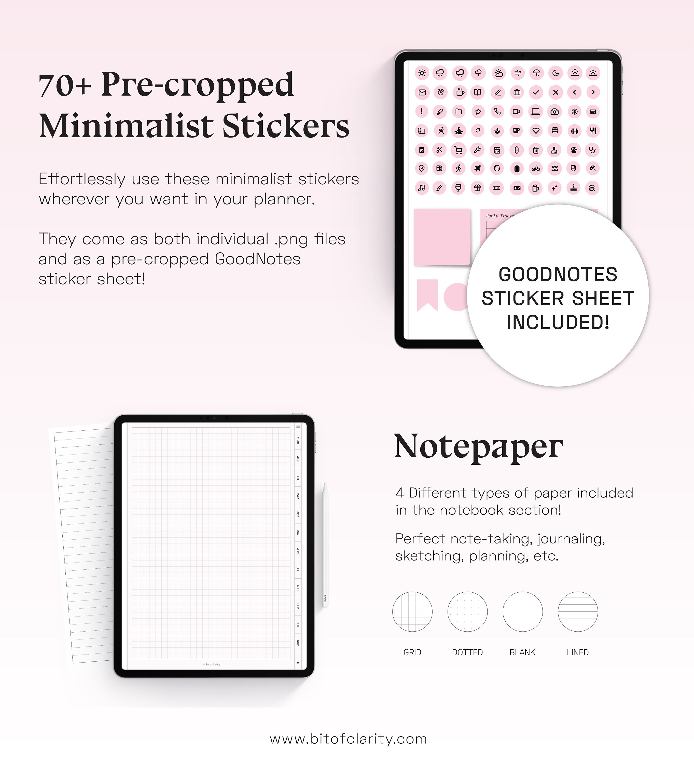 Undated Pink Daily Digital Planner for Goodnotes, Notability, Xodo ...