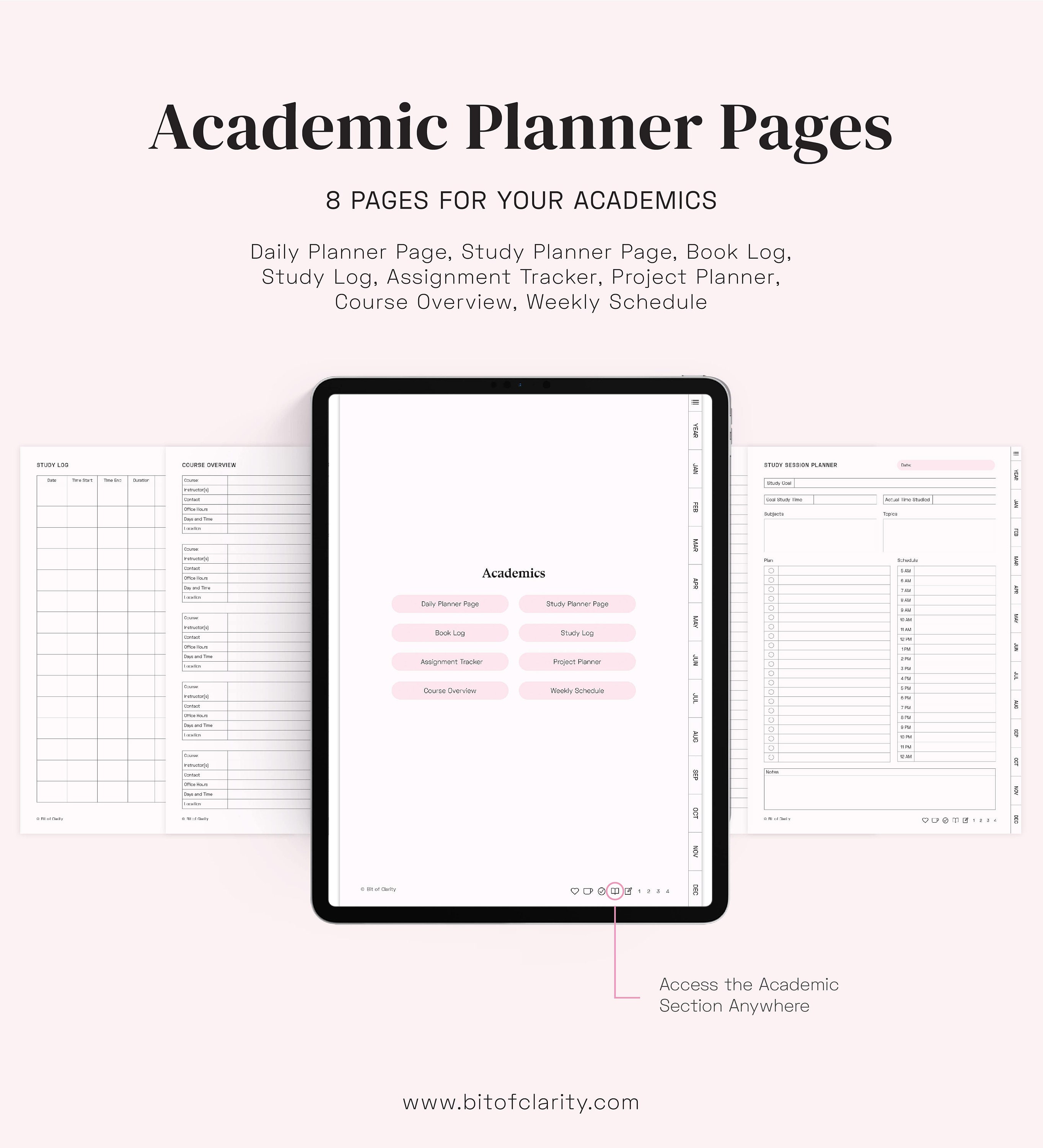 Undated Weekly Student Digital Planner in Pink | iPad & Tablet ...