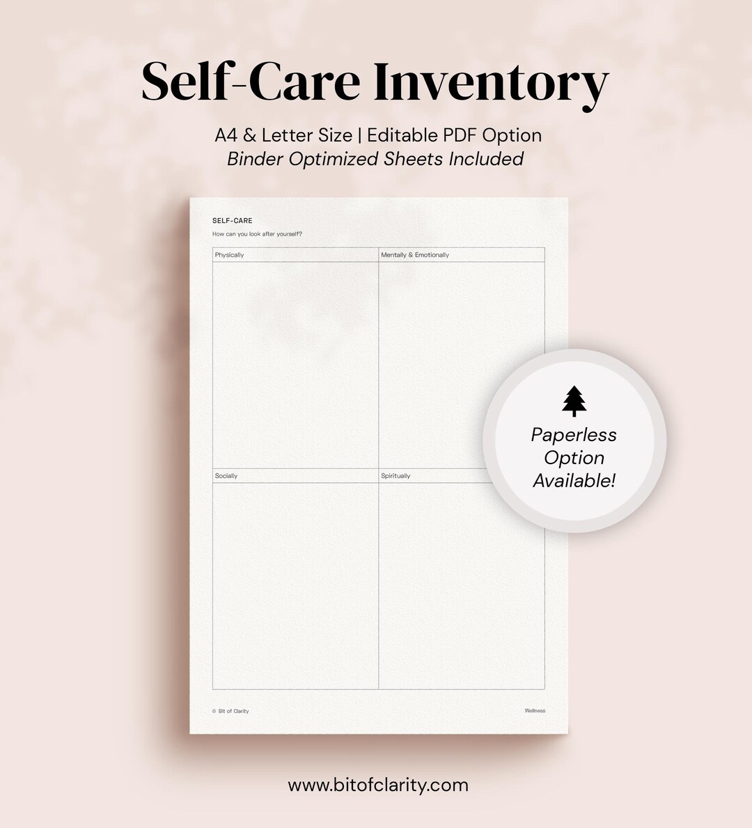 Self-care Inventory Planner Page, Self-love and Self-care Printable ...