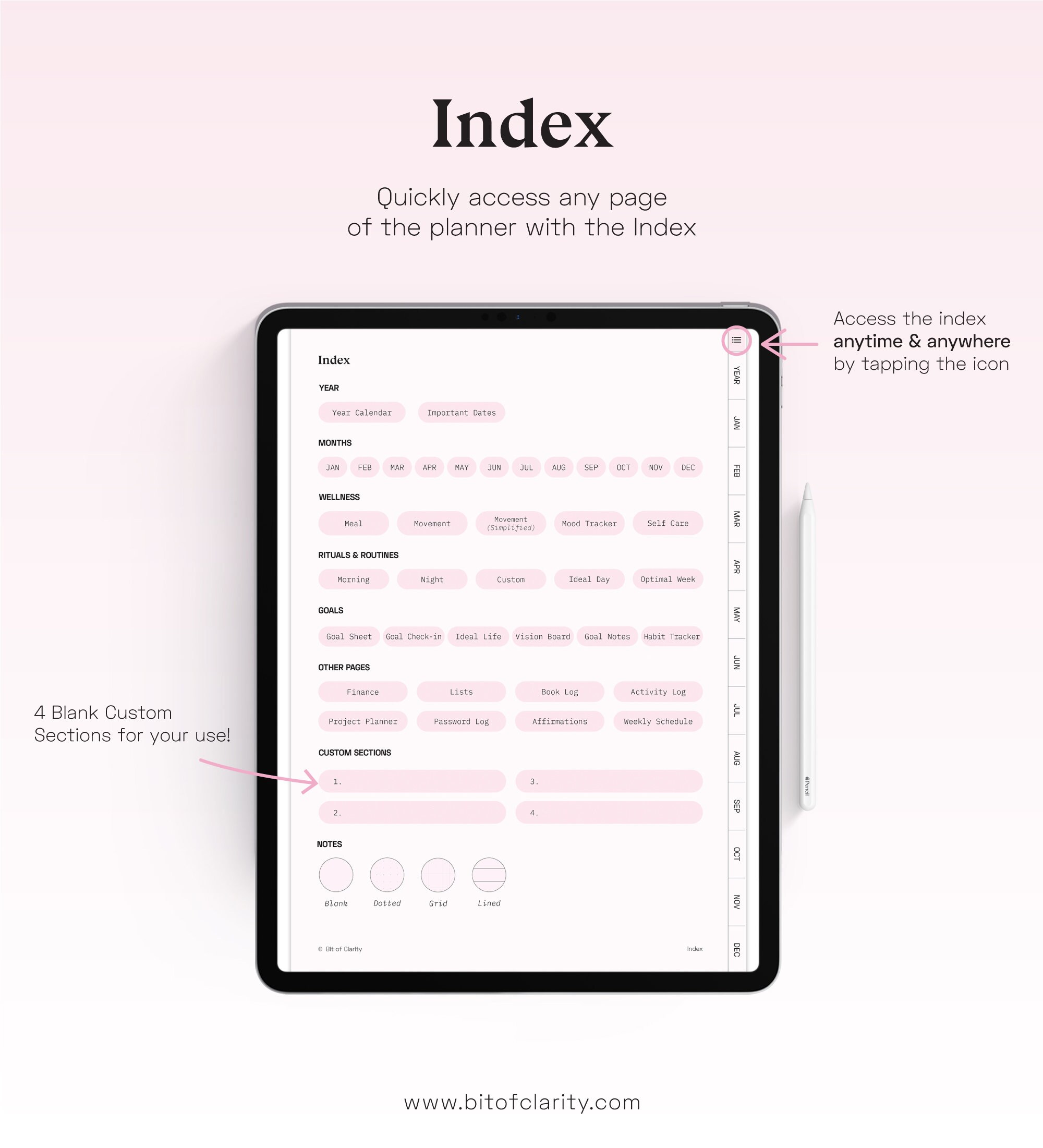 Undated Pink Daily Digital Planner for Goodnotes, Notability, Xodo ...