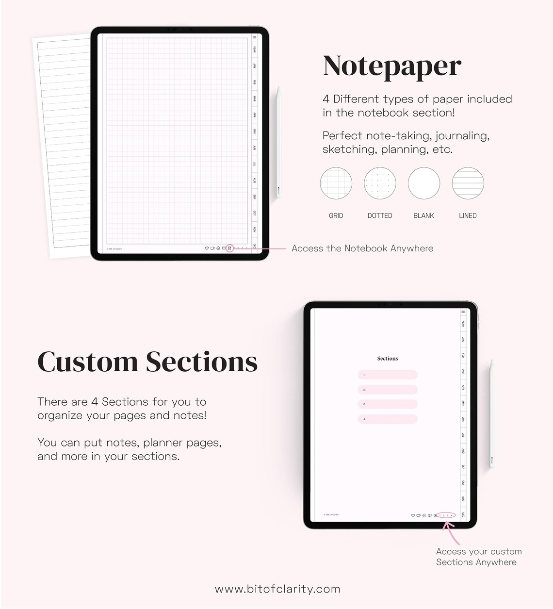 Undated Weekly Student Digital Planner in Pink | iPad & Tablet ...
